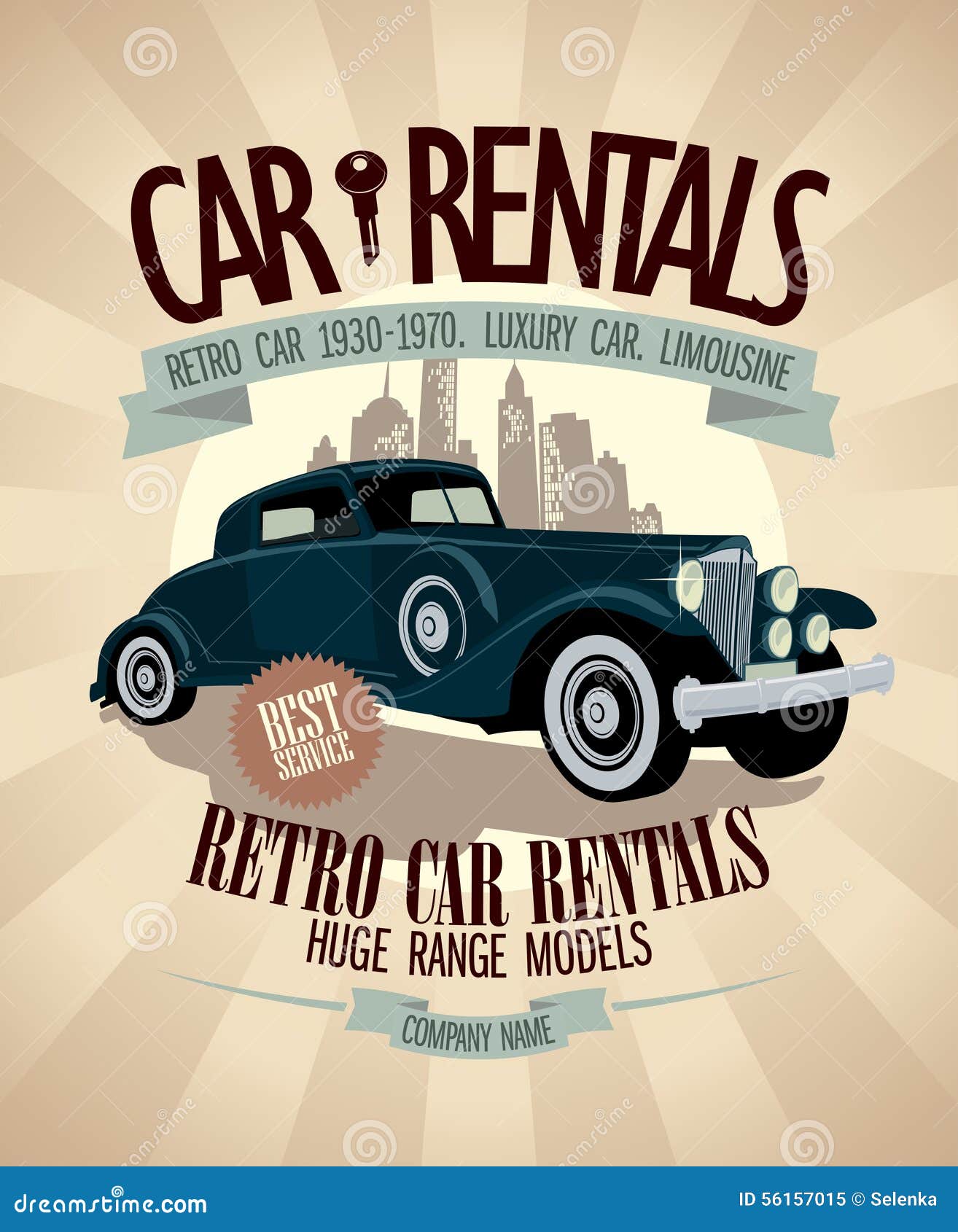 1930th - 1970th Retro Car Rentals Design. Stock Vector - Illustration ...