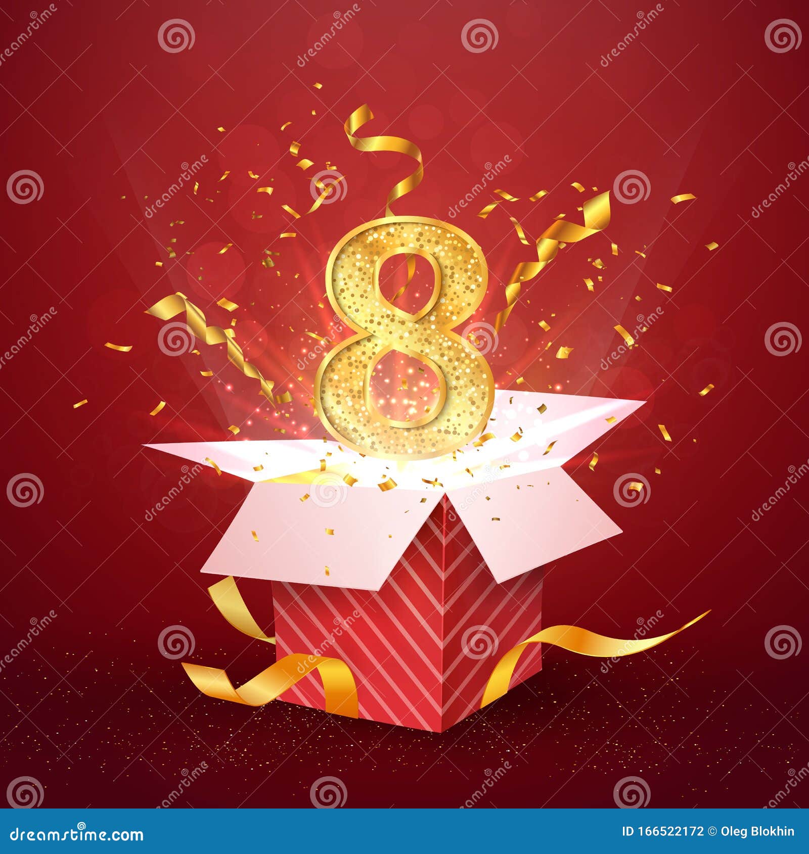 8 Th Year Number Anniversary and Open Gift Box with Explosions Confetti ...