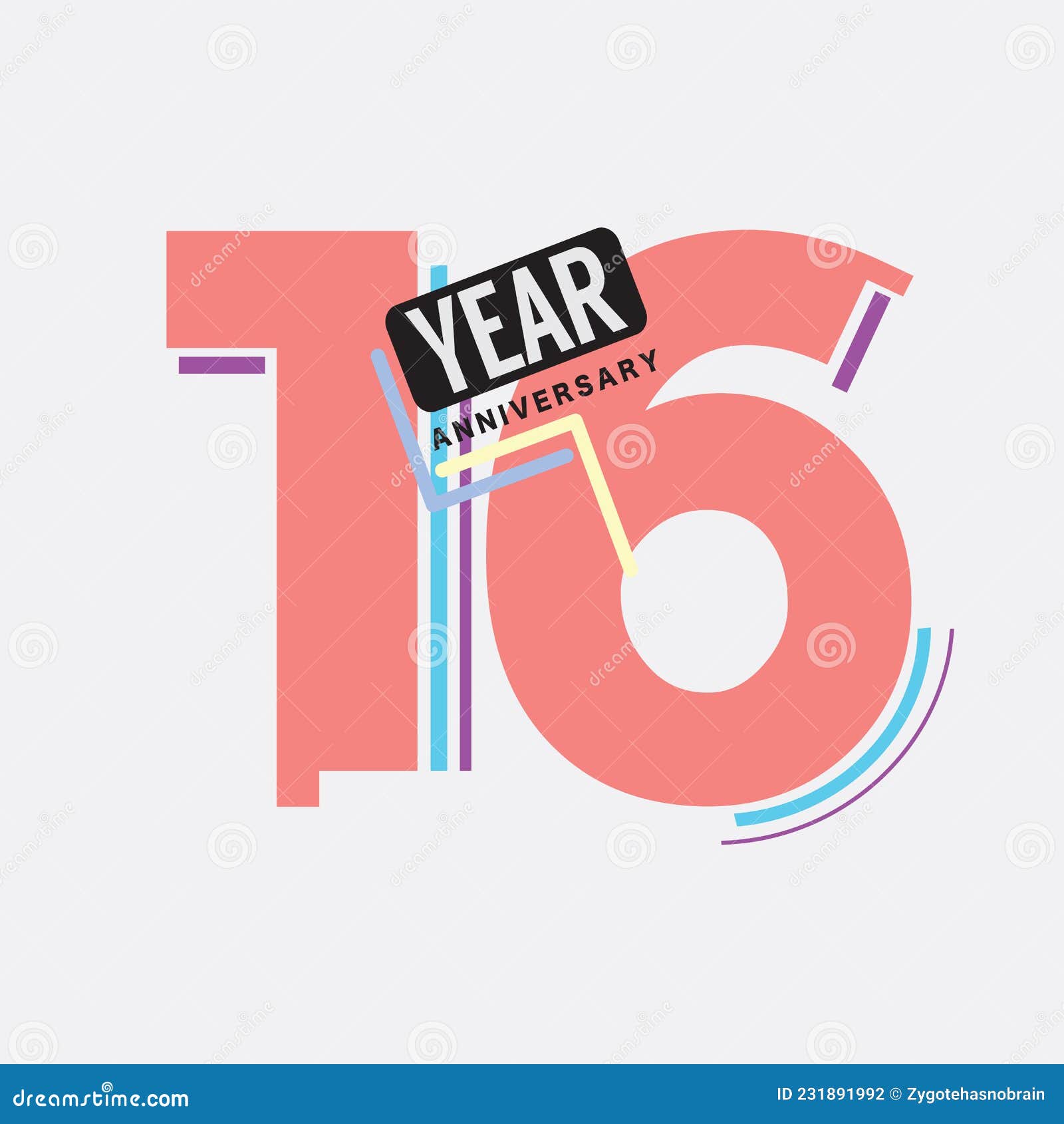 16th Years Anniversary Logo Birthday Celebration Abstract Design Vector ...