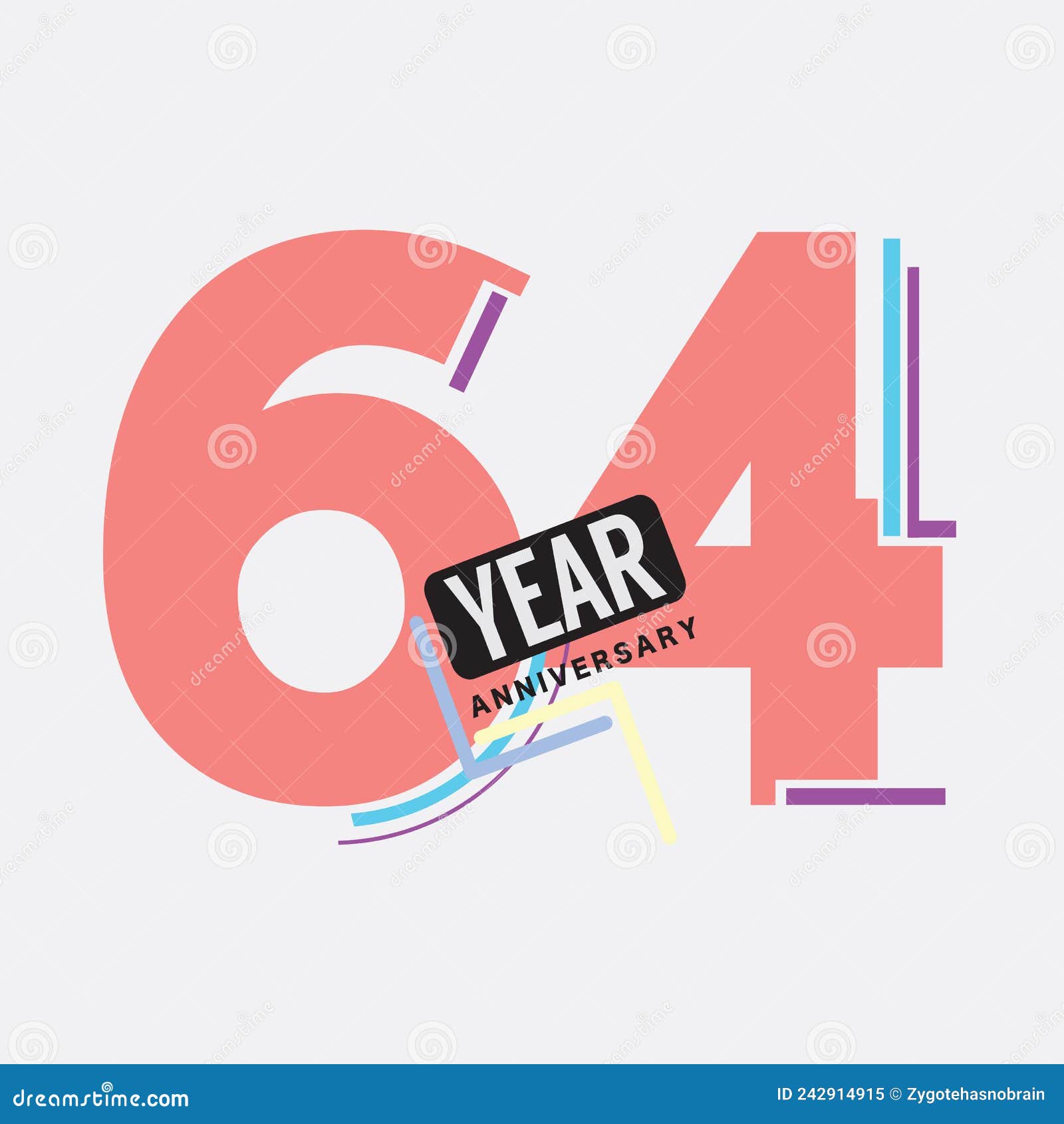 64th Years Birthday Vector Black Paper Luxury Invitation Double Card ...