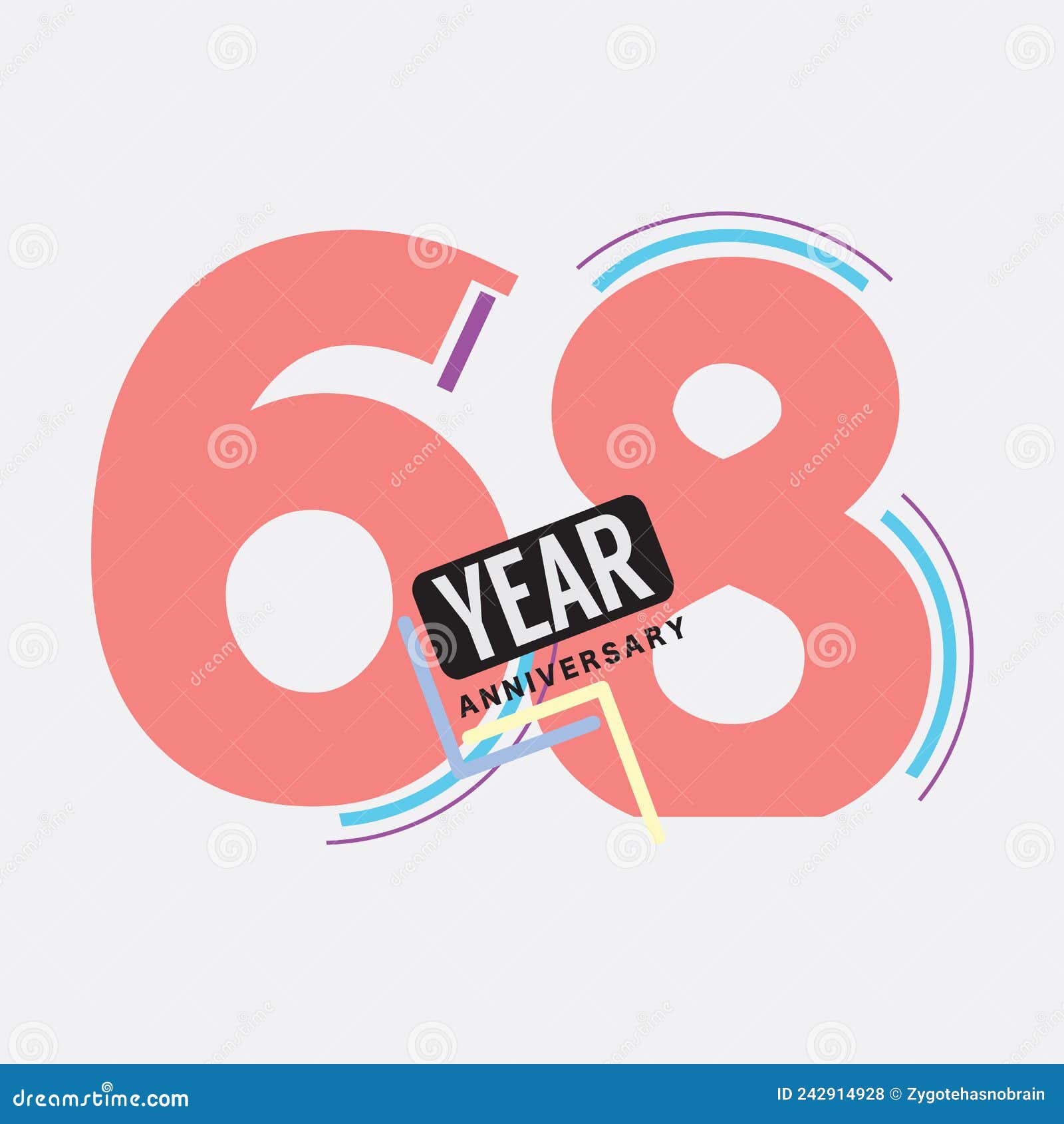 68th Years Birthday Vector Invitation Double Card. Sixty Eight Years ...