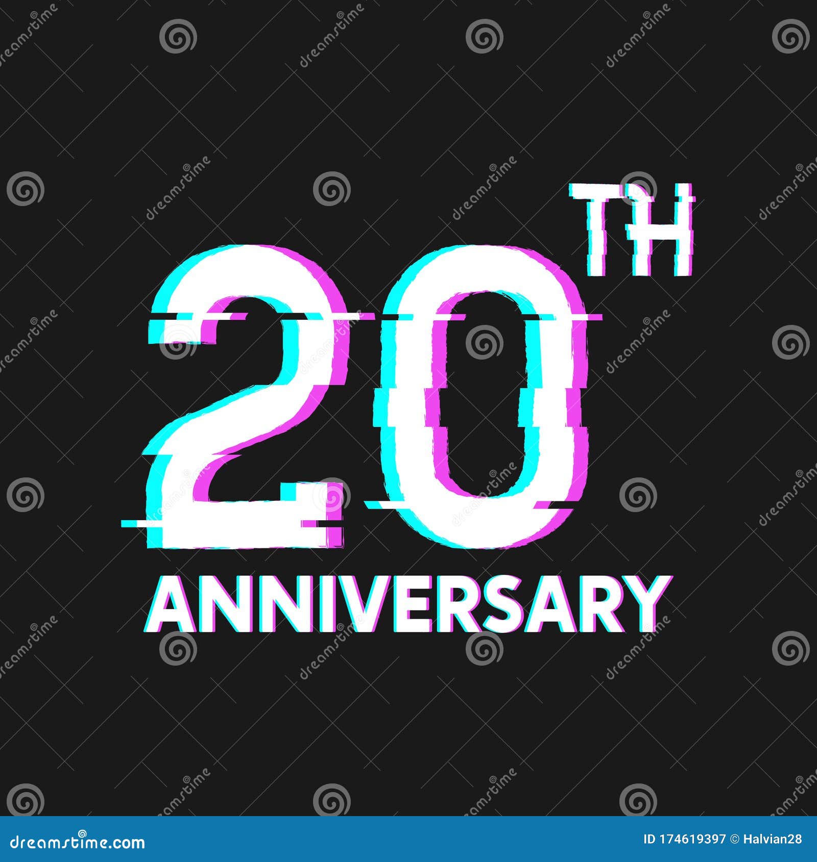 20th Years Anniversary Logo with Glitch Effect Style Vector for Banner ...