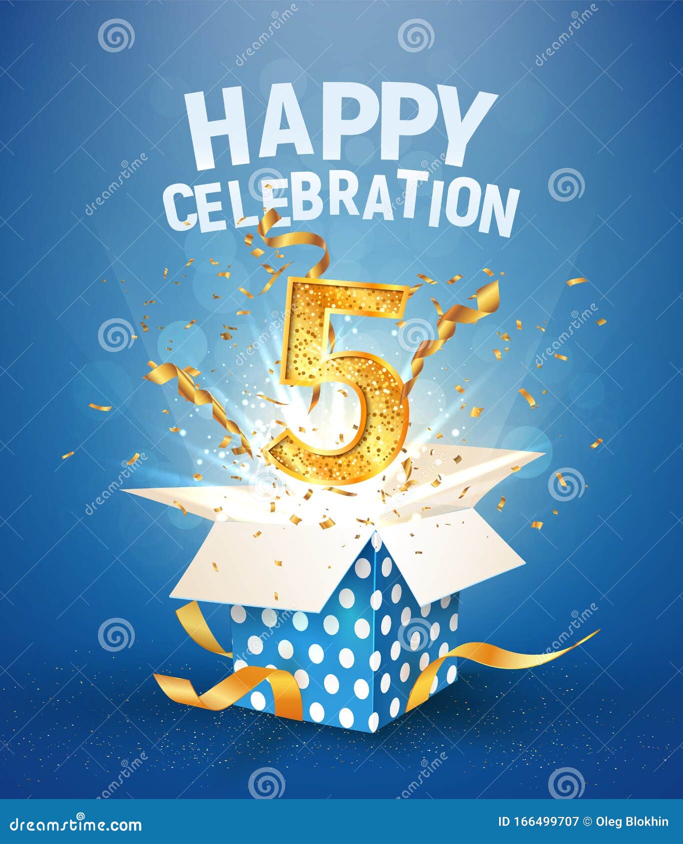 5 Th Years Anniversary and Open Gift Box with Explosions Confetti ...