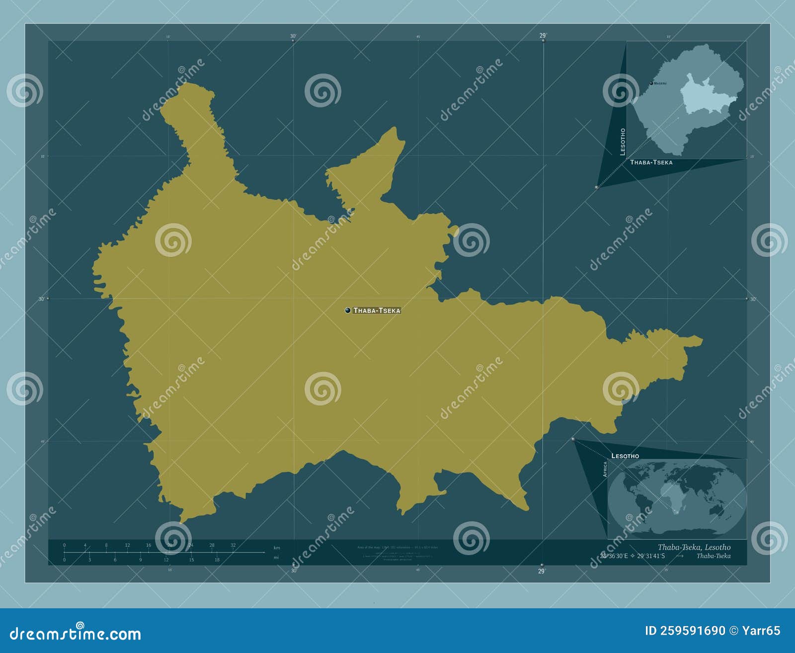 Thaba-Tseka, Lesotho. Solid. Labelled Points of Cities Stock ...