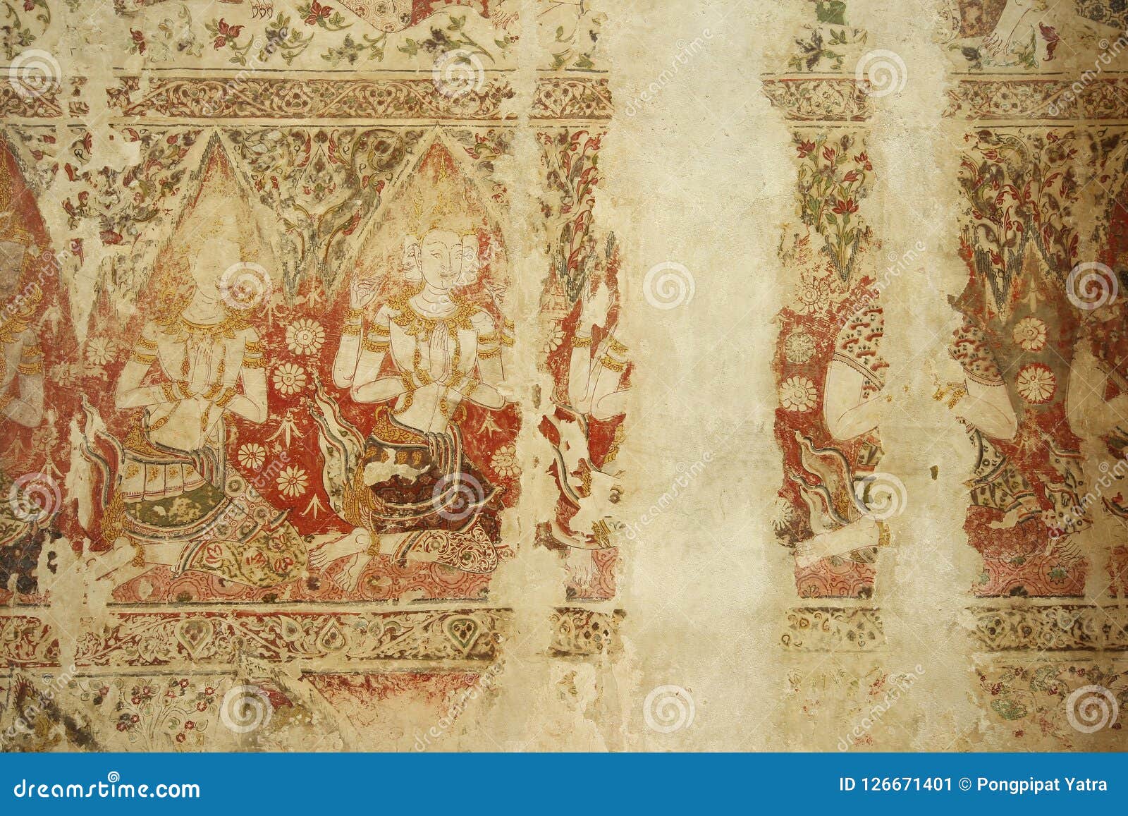 Thai Temple on the wall stock image. Image of draw, thailand - 126671401
