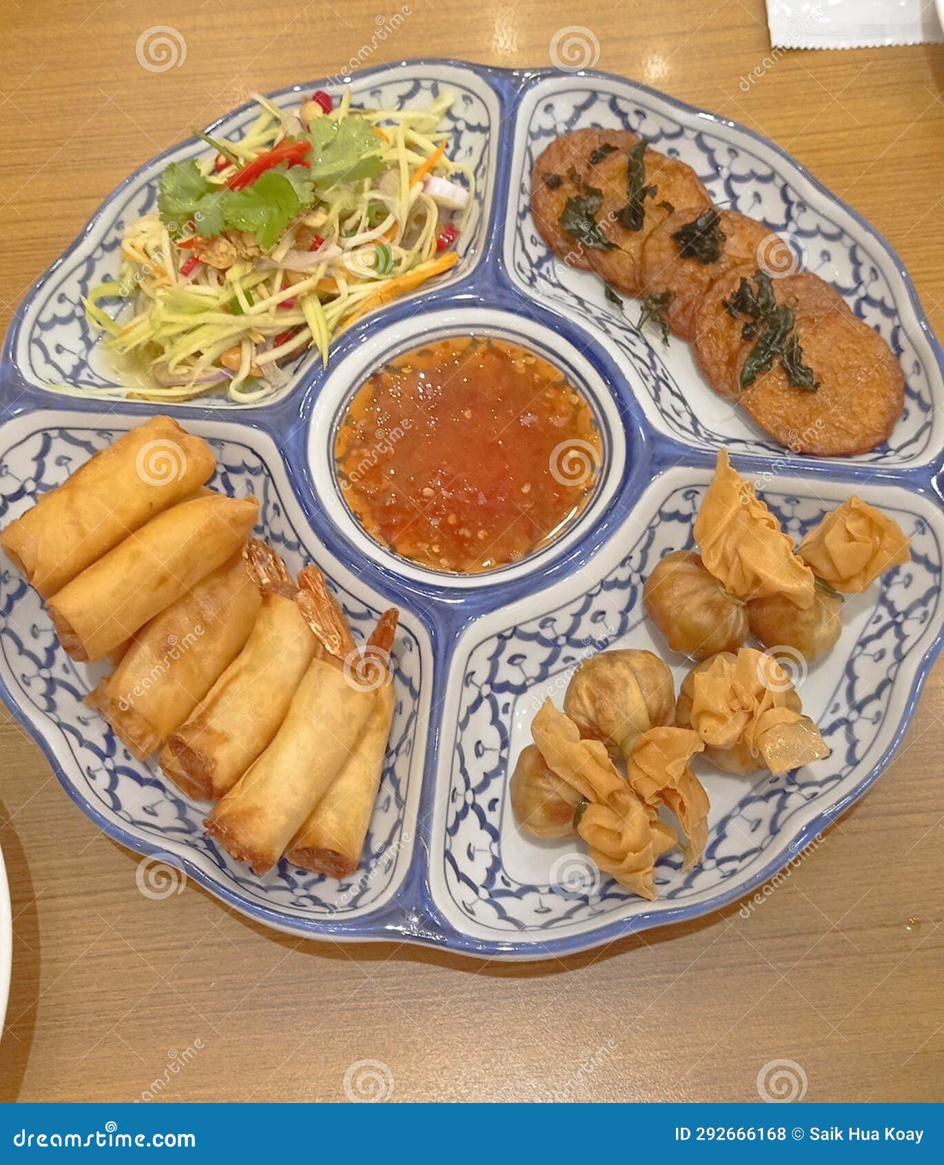 Thai Appetizer Platter with Thai Chilli Sauce Stock Photo - Image of ...