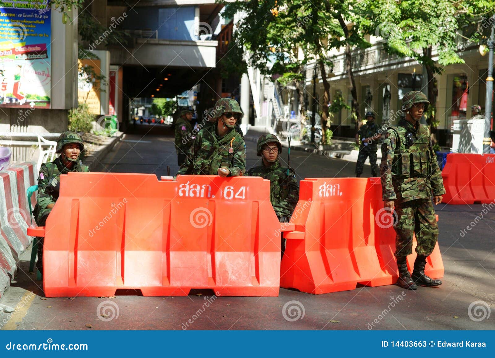 Thai Army Checkpoint on Silom Road Editorial Stock Photo - Image of ...