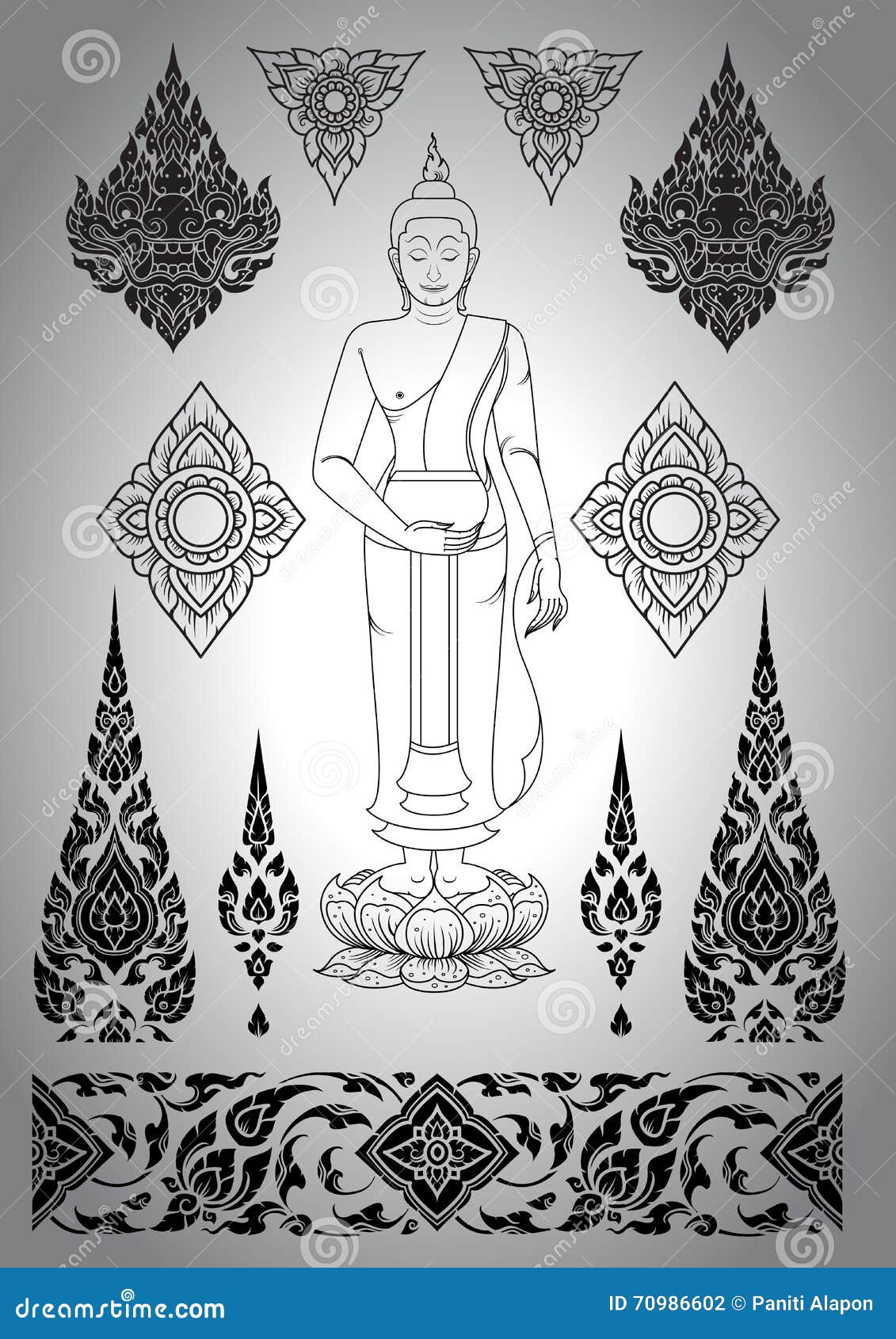 Thai Art Buddha Pattern Vector Stock Vector - Illustration of light ...