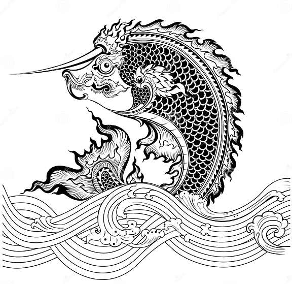 Thai Art Fish stock vector. Illustration of black, nature - 40927502