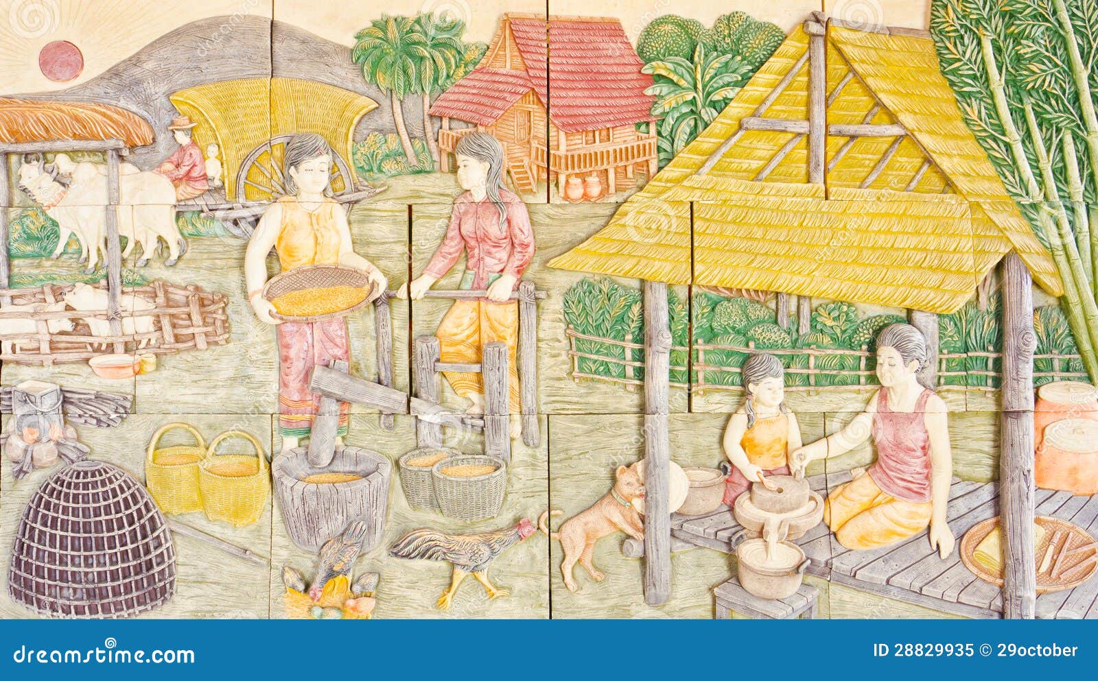 Thai Art in Old Native Life Stock Illustration - Illustration of ...