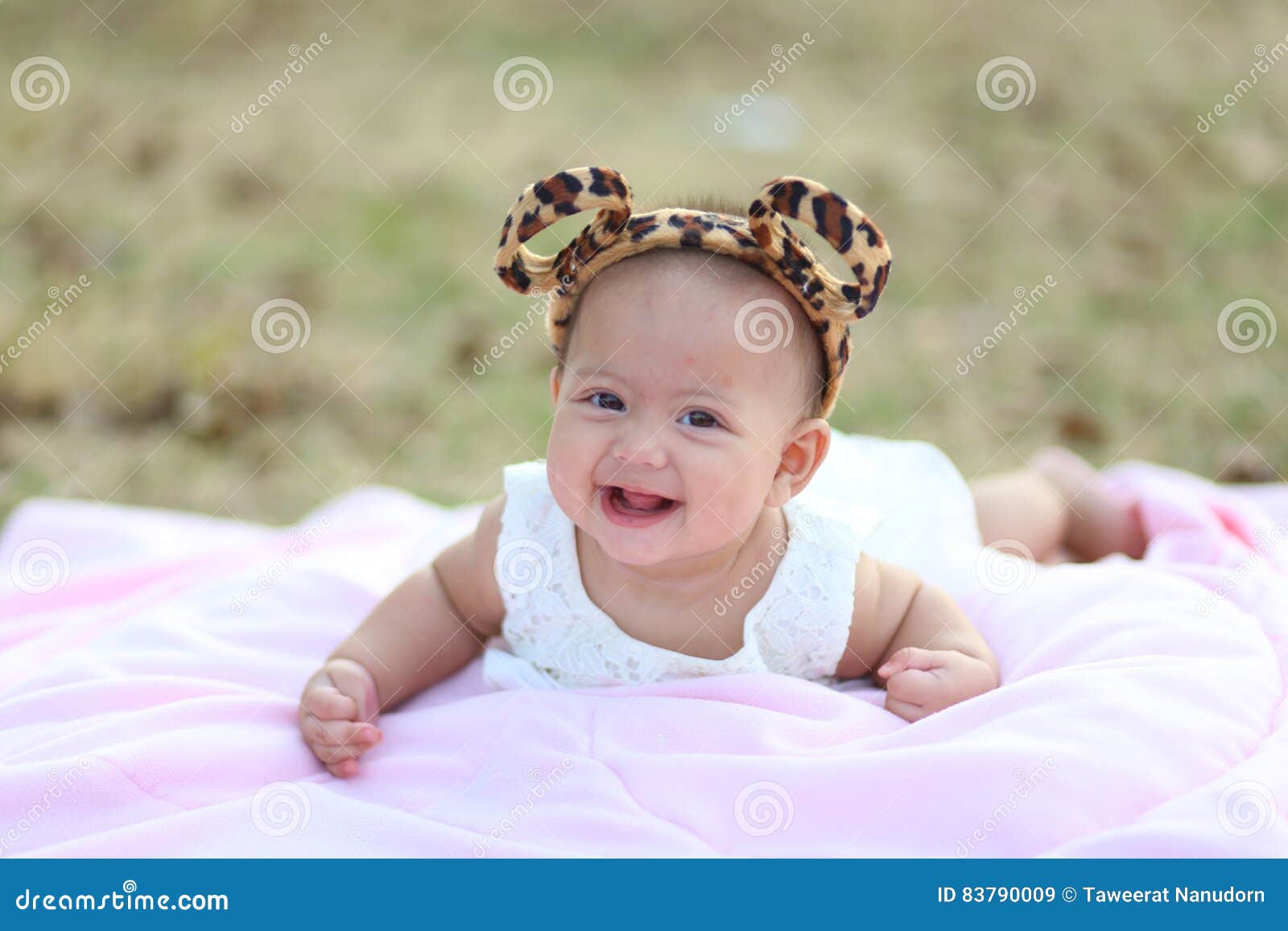Thai Baby Smiling in the Evening the Playing Field. Stock Image - Image ...