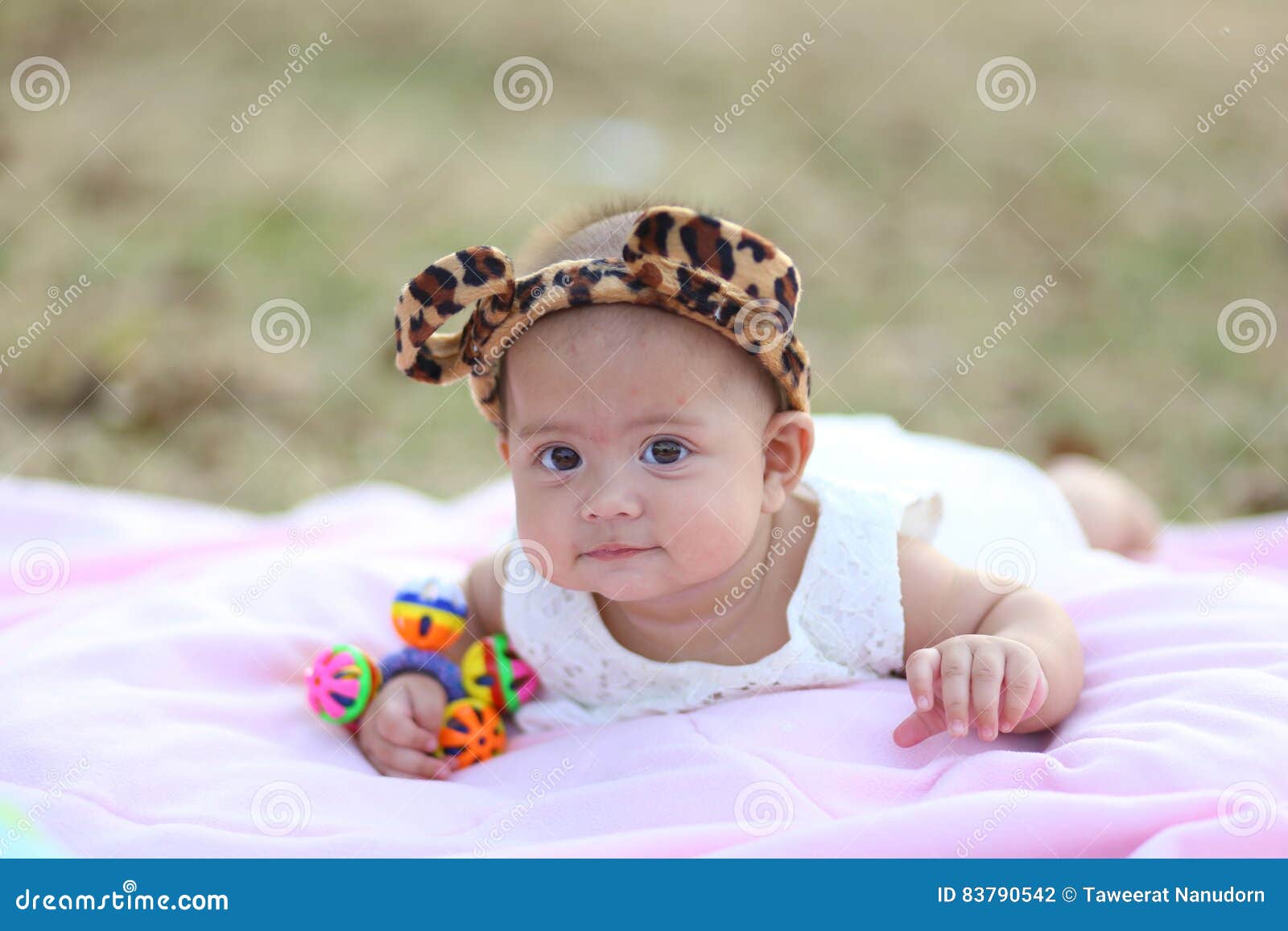 Thai Baby Smiling in the Evening the Playing Field. Stock Photo - Image ...