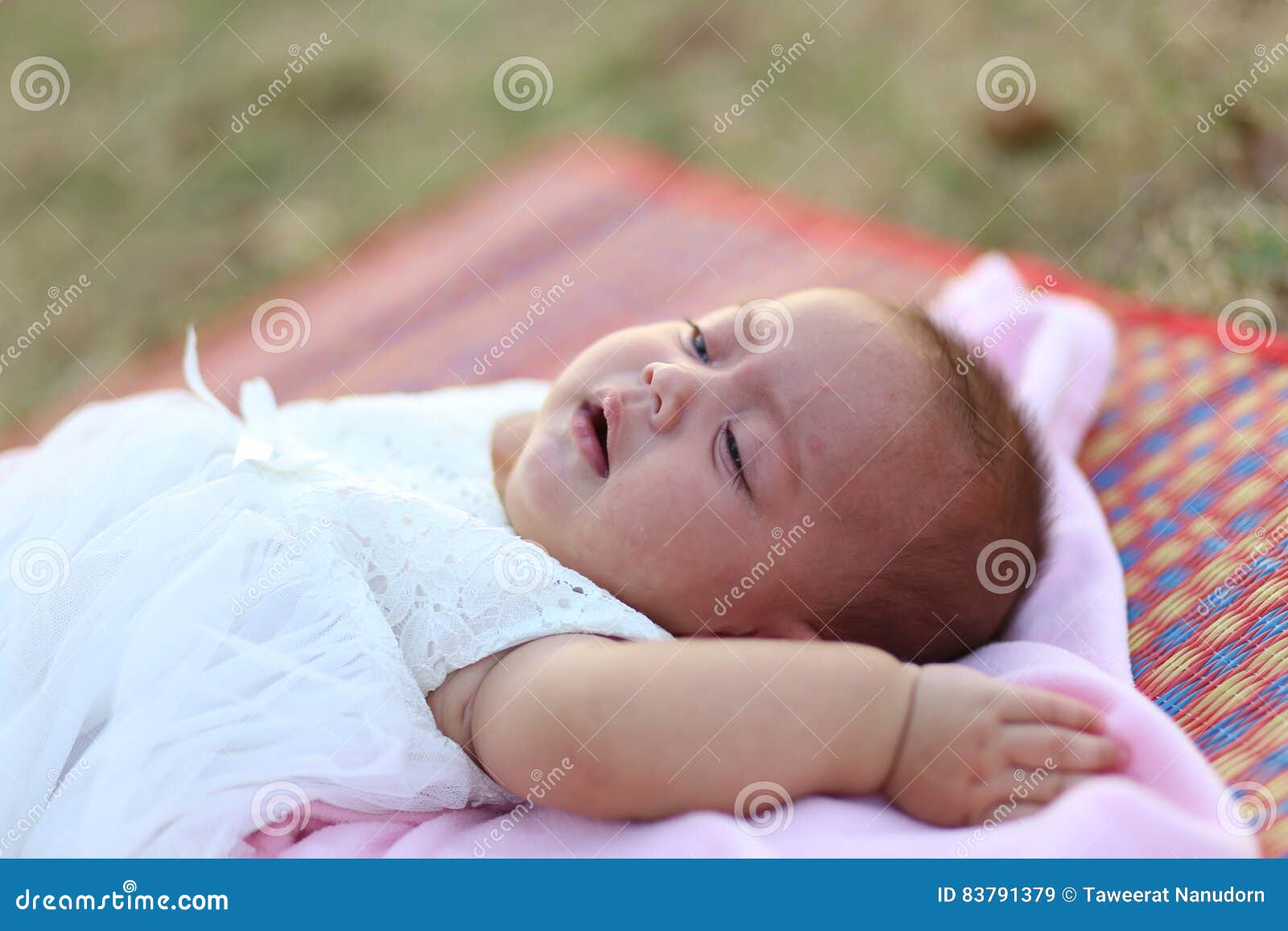 Thai Baby Smiling in the Evening the Playing Field. Stock Image - Image ...