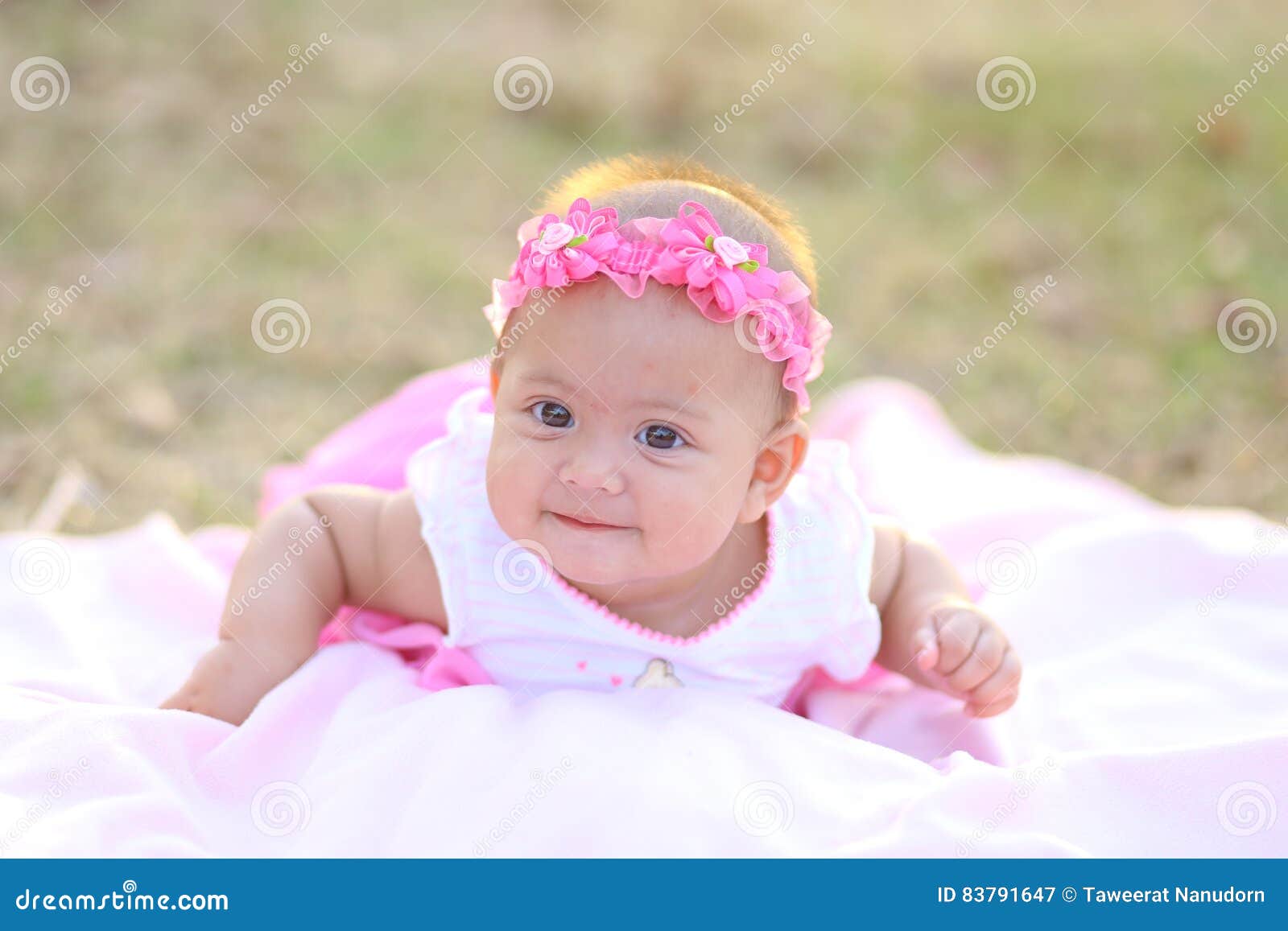 Thai Baby Smiling in the Evening the Playing Field. Stock Image - Image ...