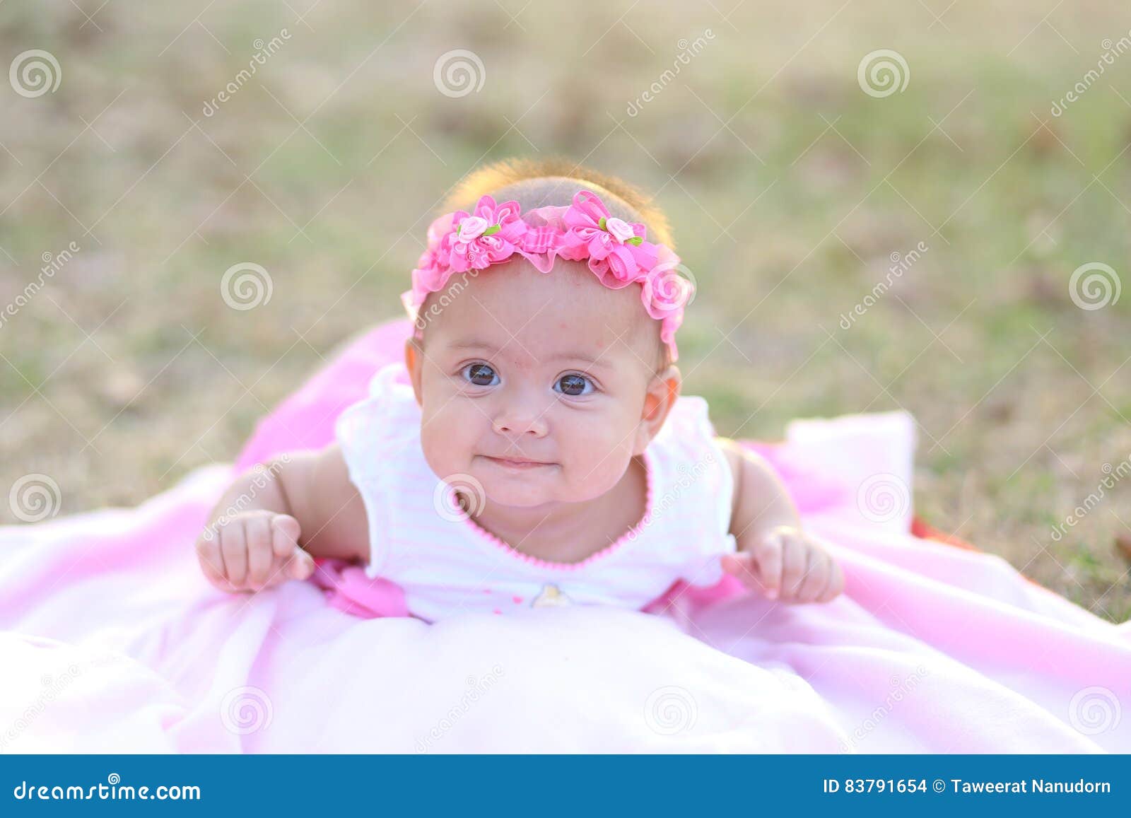 Thai Baby Smiling in the Evening the Playing Field. Stock Photo - Image ...