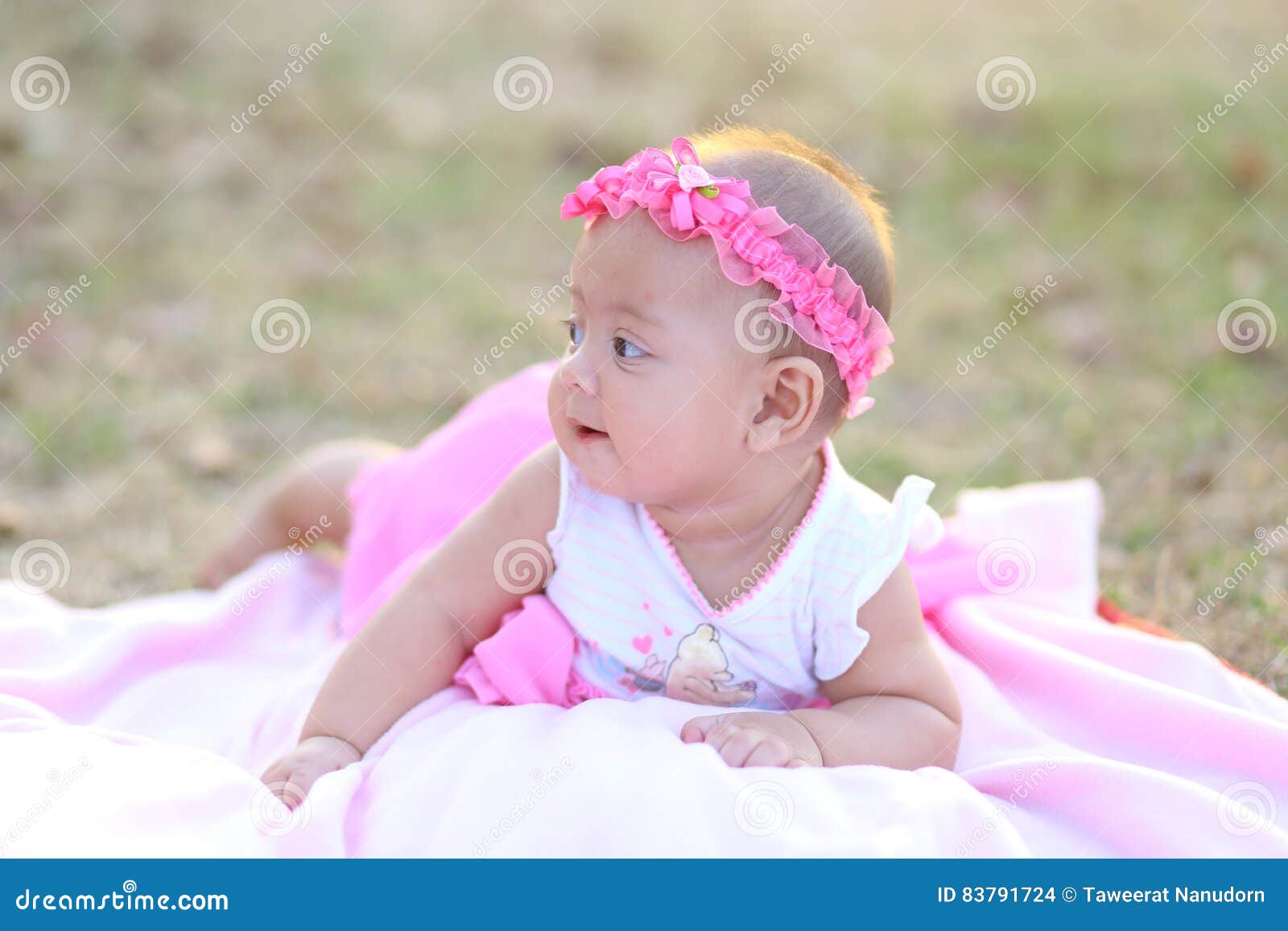 Thai Baby Smiling in the Evening the Playing Field. Stock Photo - Image ...