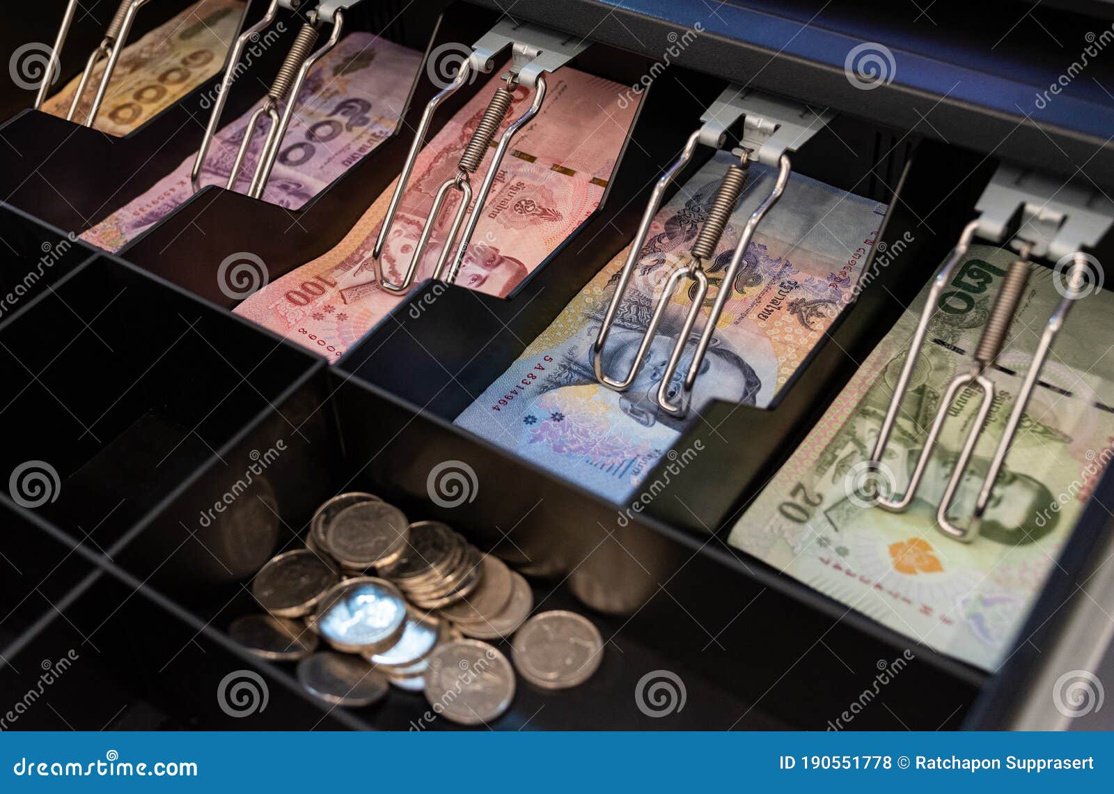 Thai Bank Notes and Coins are in the Cashier Machine Editorial Stock ...