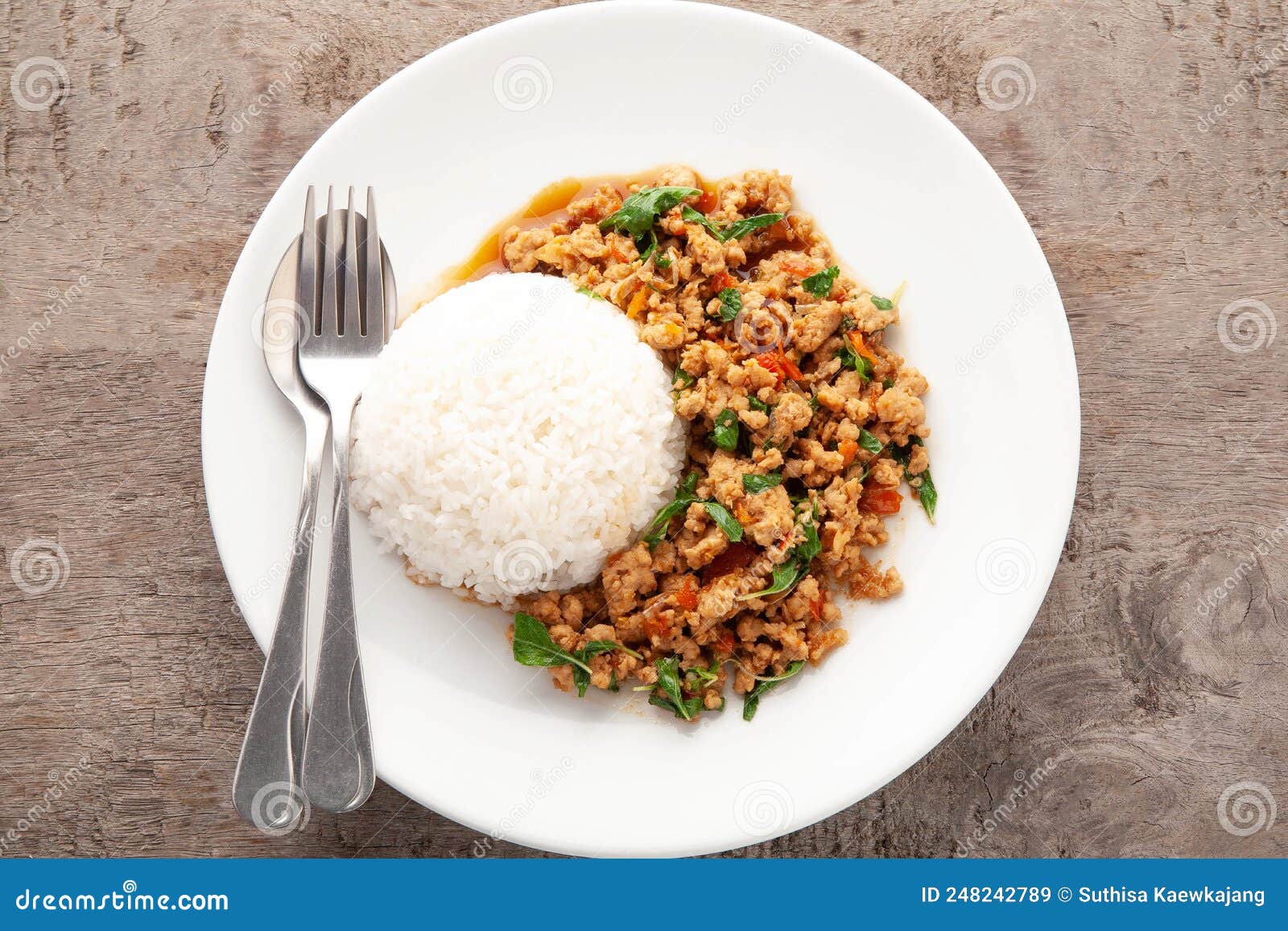 Thai Basil Minced Pork. Rice Topped with Thai Basil Minced Pork, Thai ...