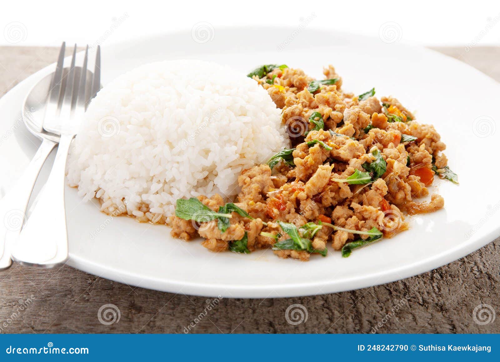 Thai Basil Minced Pork. Rice Topped with Thai Basil Minced Pork, Thai ...