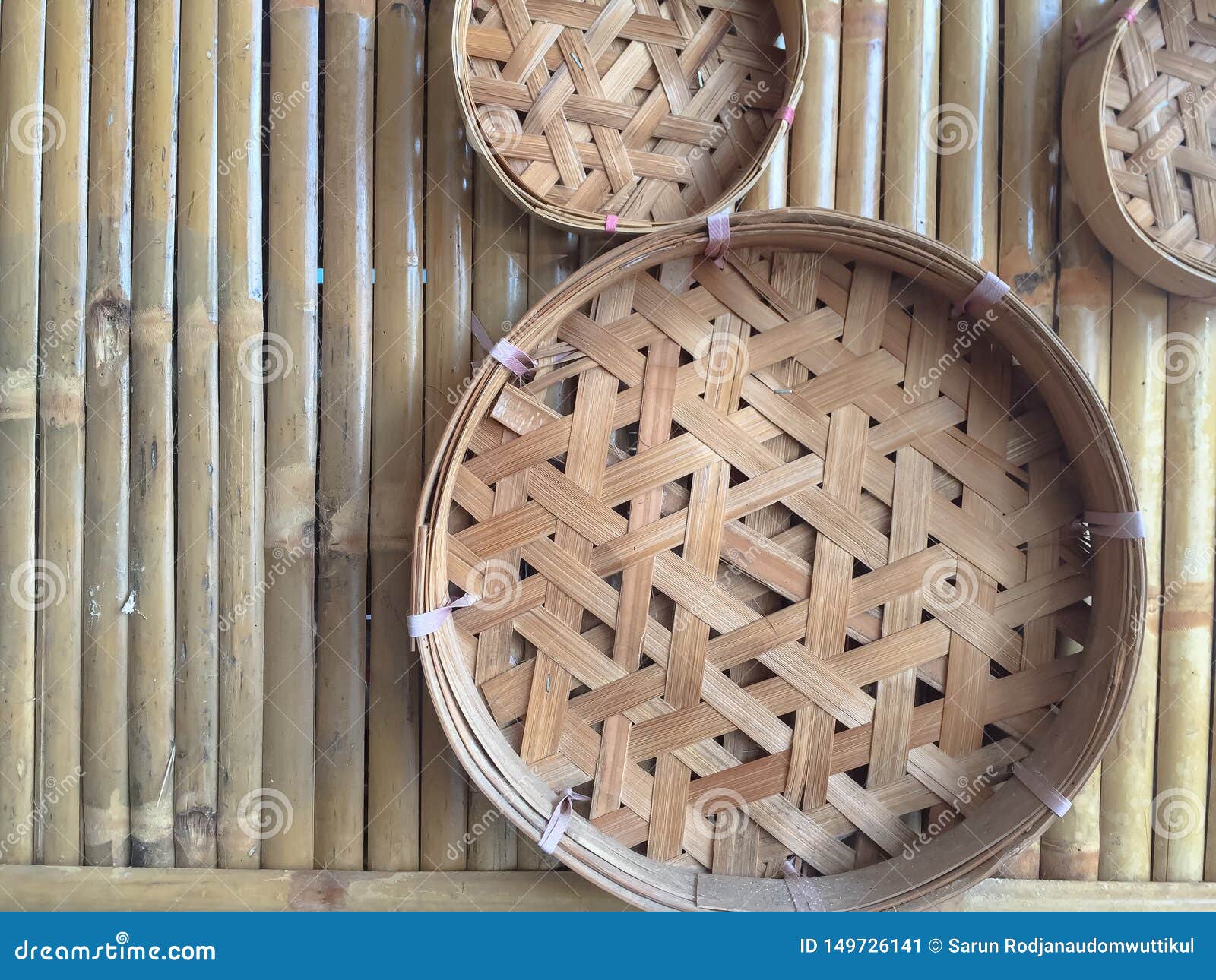 Thai Basket or Thai Container with Bamboo Background. Stock Image ...