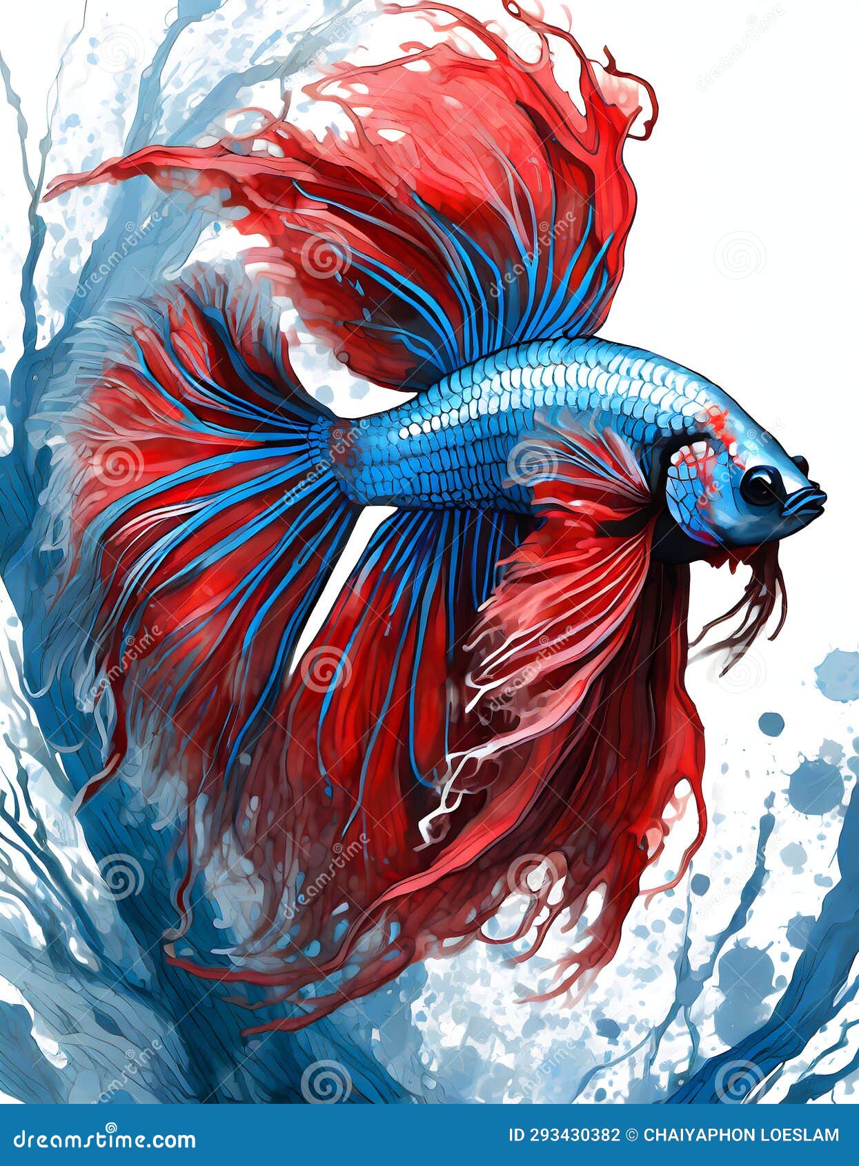 Thai Betta Fish, on a White Background Stock Illustration ...