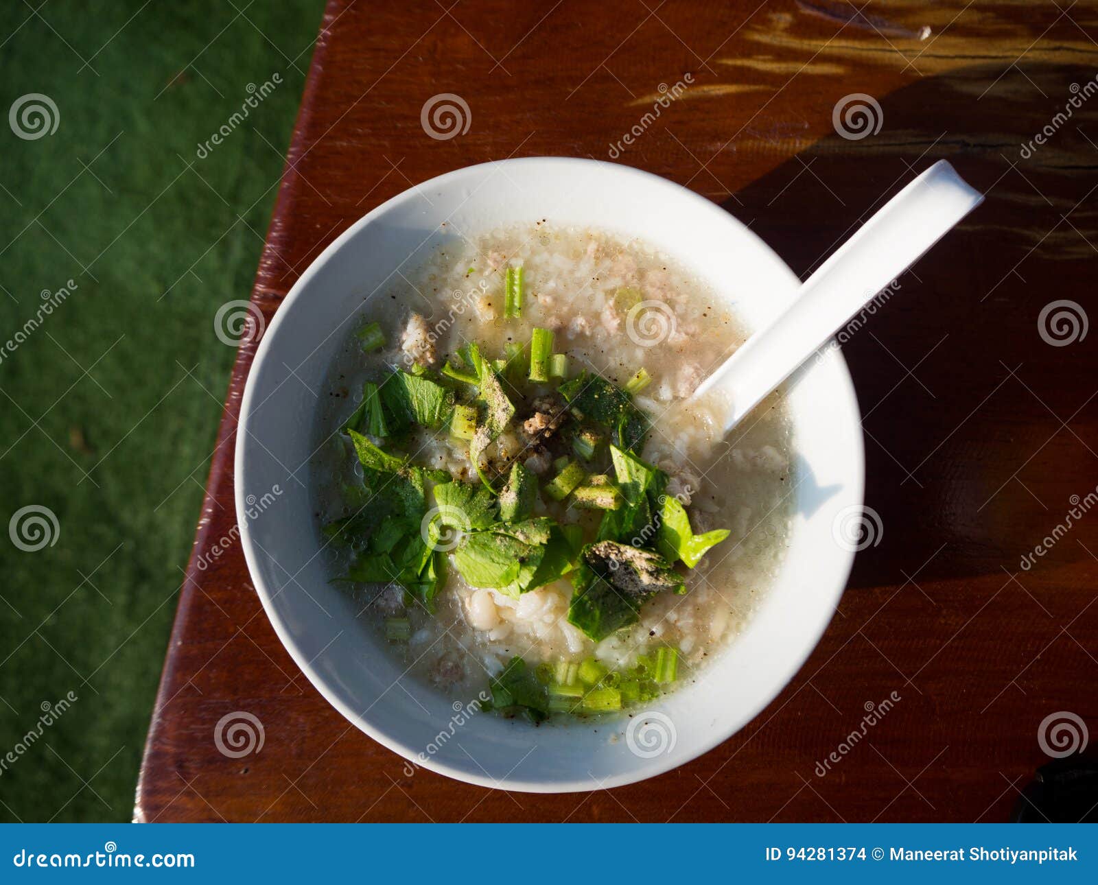 Thai Breakfast, Rice Congee Mixed with Meat Stock Photo - Image of ...