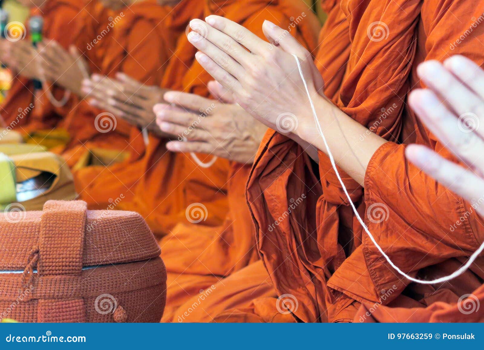 Thai Buddhist Monks Paying Respect. Stock Image - Image of faith ...