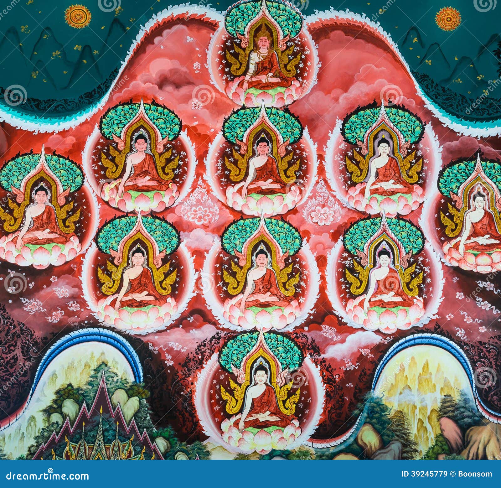 Thai Buddhist mural stock image. Image of buddhist, thailand - 39245779
