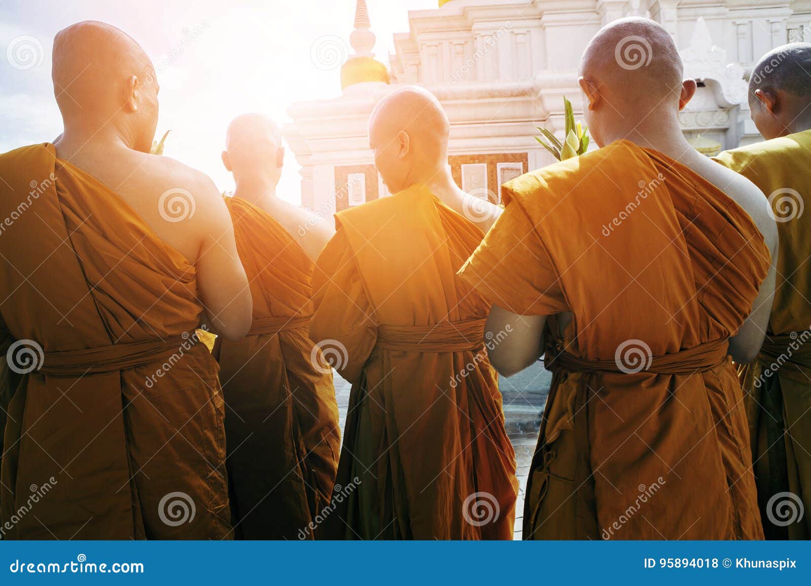 Thai Buddhist Praying And Meditating In Front Of Temple Pagoda