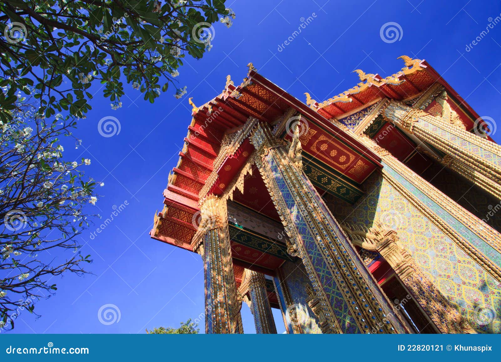 Thai Building Temple and Flowers Stock Image - Image of decorative ...