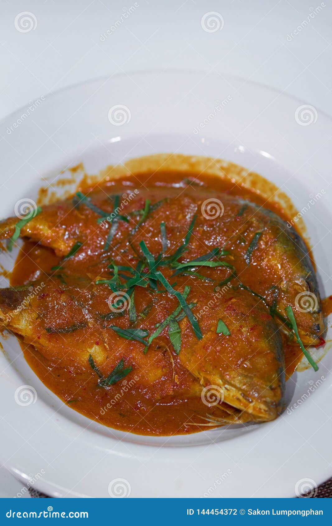 Thai Choo Chee with Mackerel in Dried Red Curry Stock Photo - Image of ...