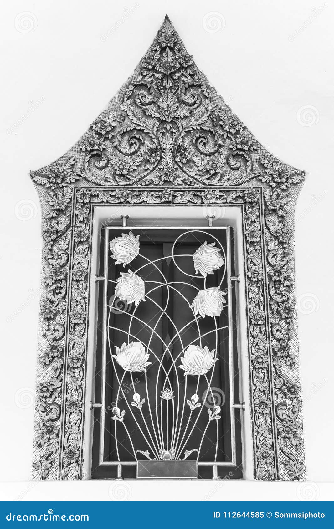 Thai Classical Style Ancient Art of Window Frame in Temple Stock Image ...