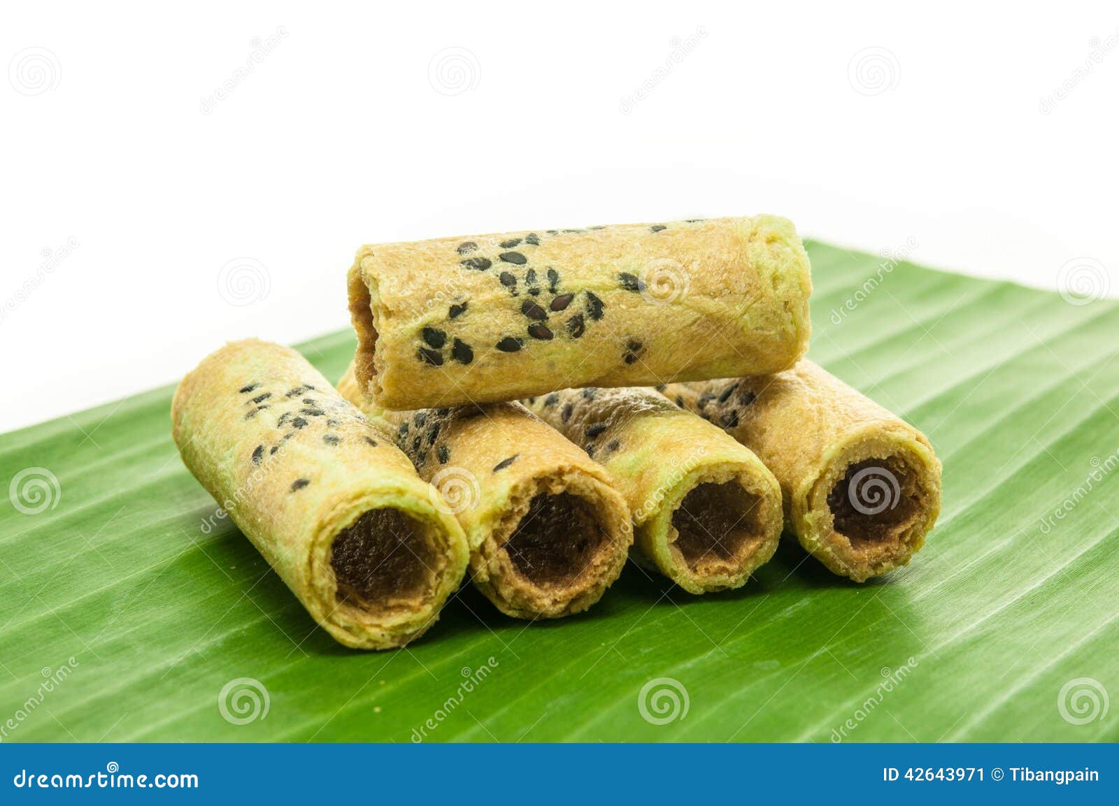 Thai Coconut Cracker Roll on Banana Leaf. Stock Image - Image of ...