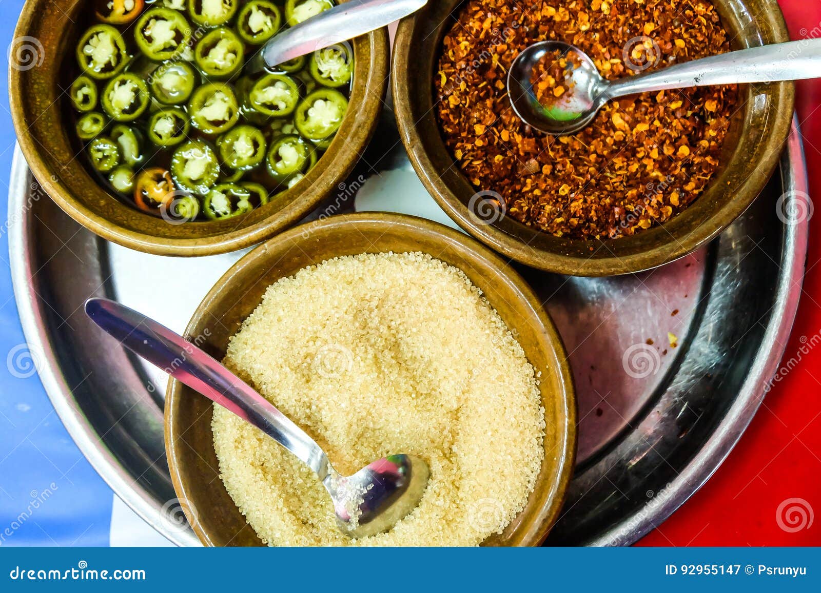 Thai Condiment Set on Table Top View Stock Image - Image of cayenne ...