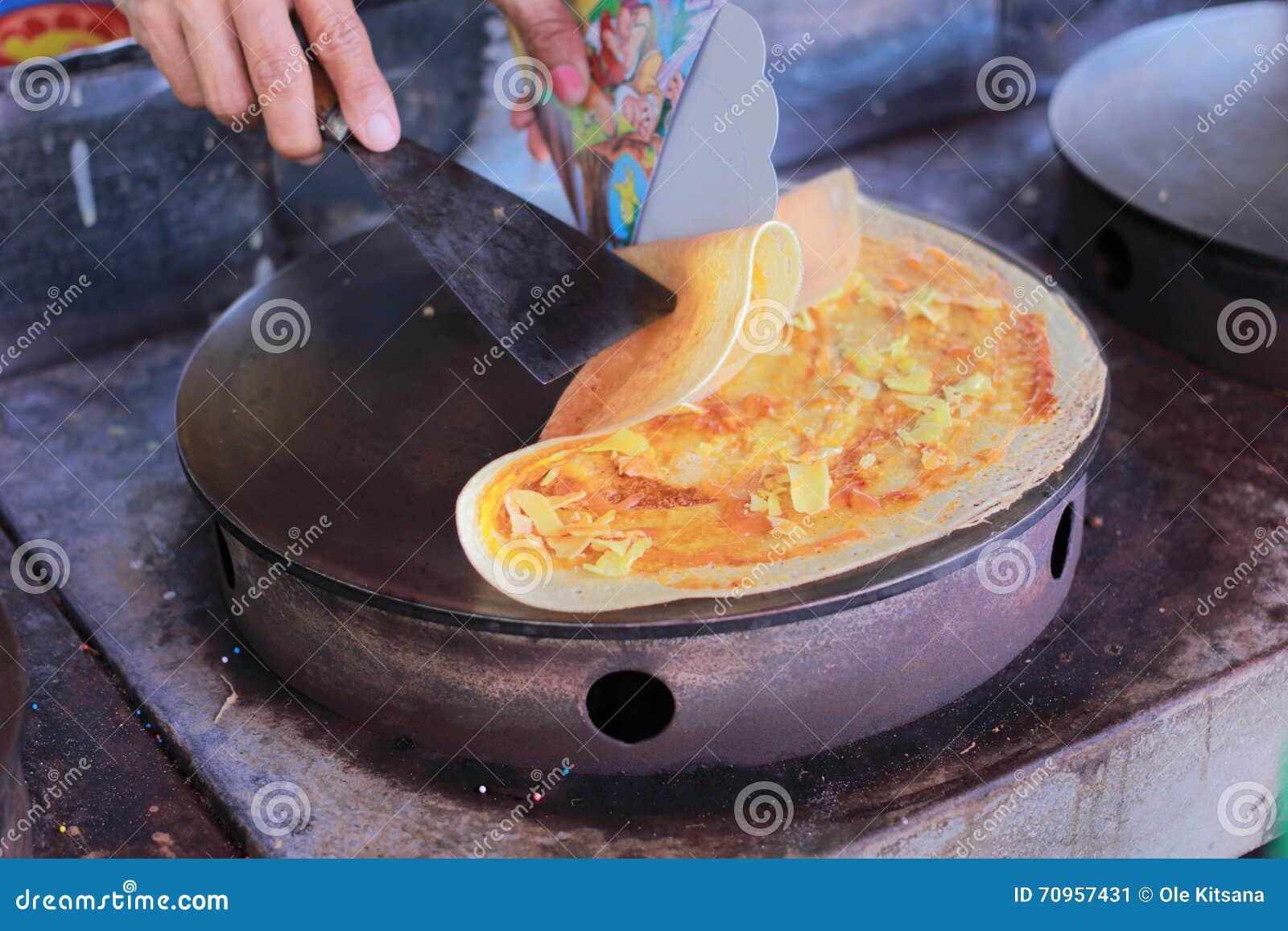 Thai crepe stock image. Image of dessert, making, seller - 70957431