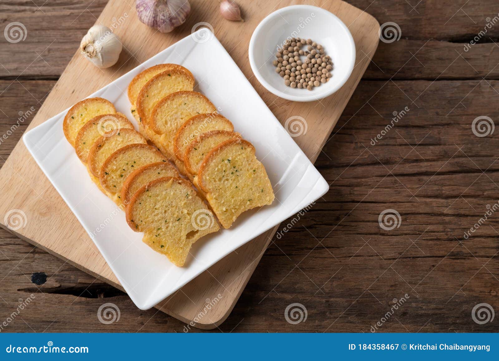 Thai Crispy Garlic Bread on White Plate .Thai Snack Food Stock Image ...