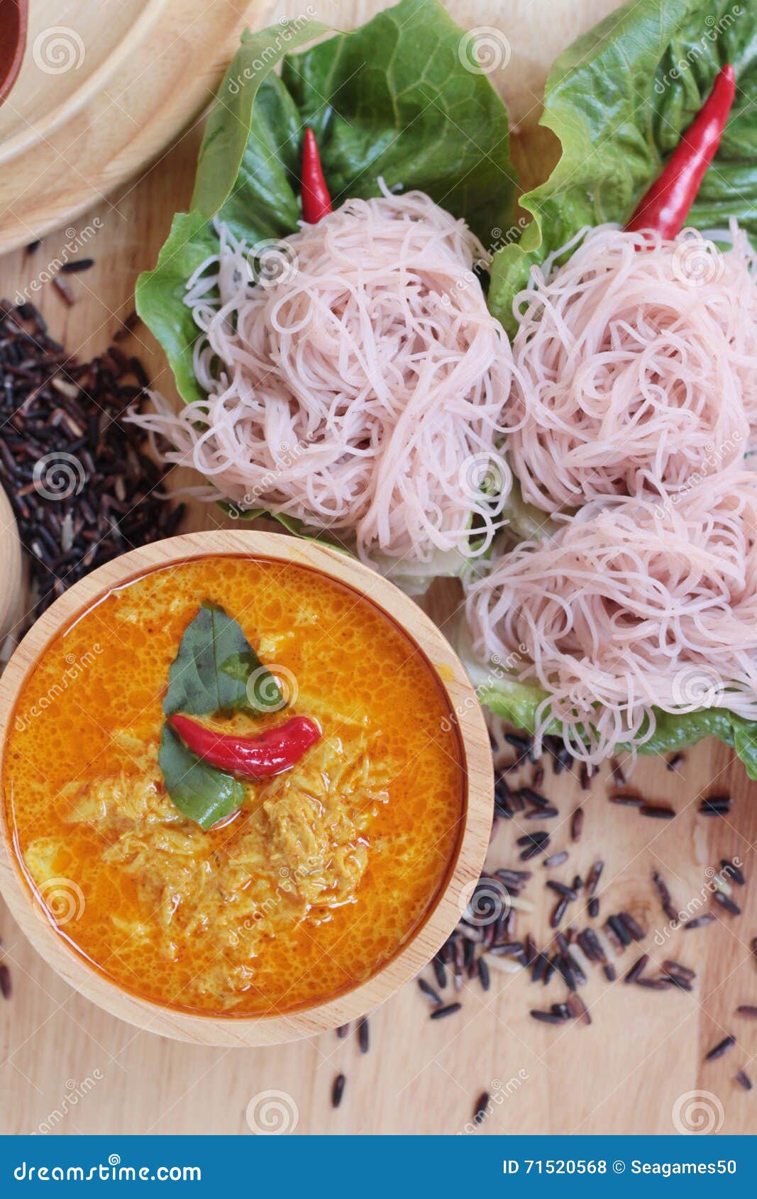 Thai Curry with Riceberry Rice Noodle . Stock Photo - Image of lunch ...