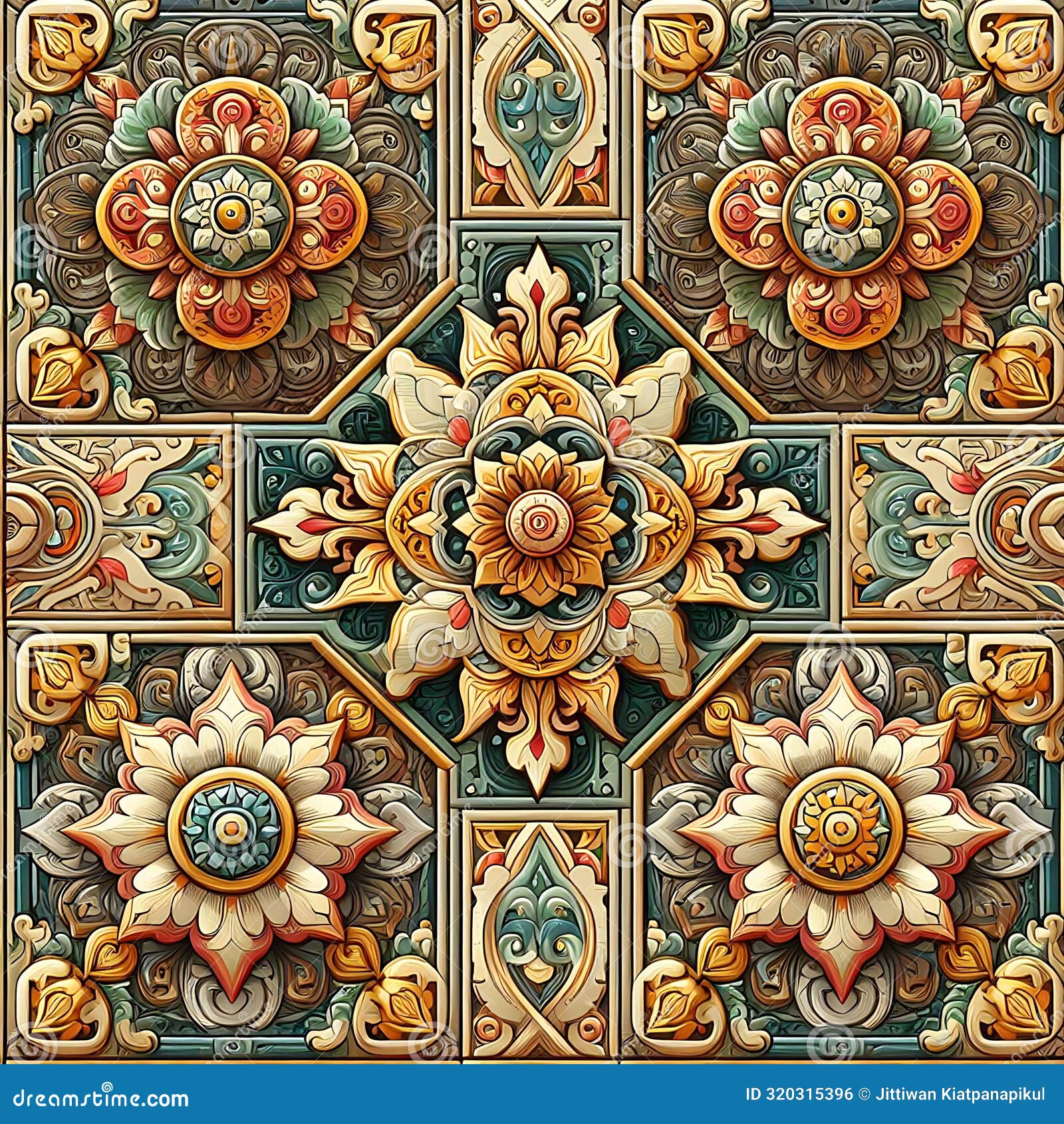 Thai Decorative Art Seamless Pattern, Thai Art Design Pattern Stock ...