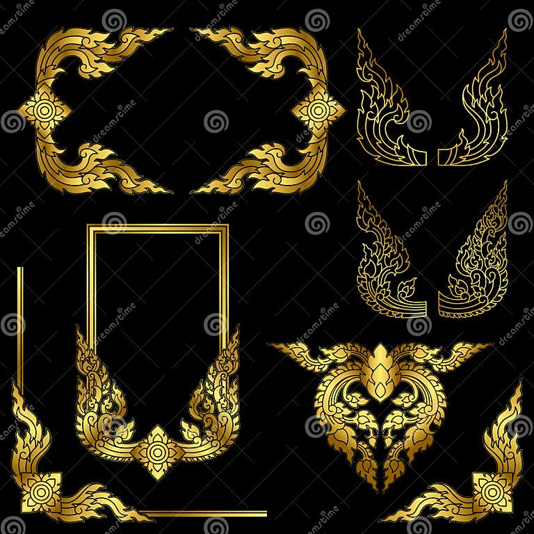 Set of Patterns Corners Decorative Ornaments Thai Art Stock Vector ...