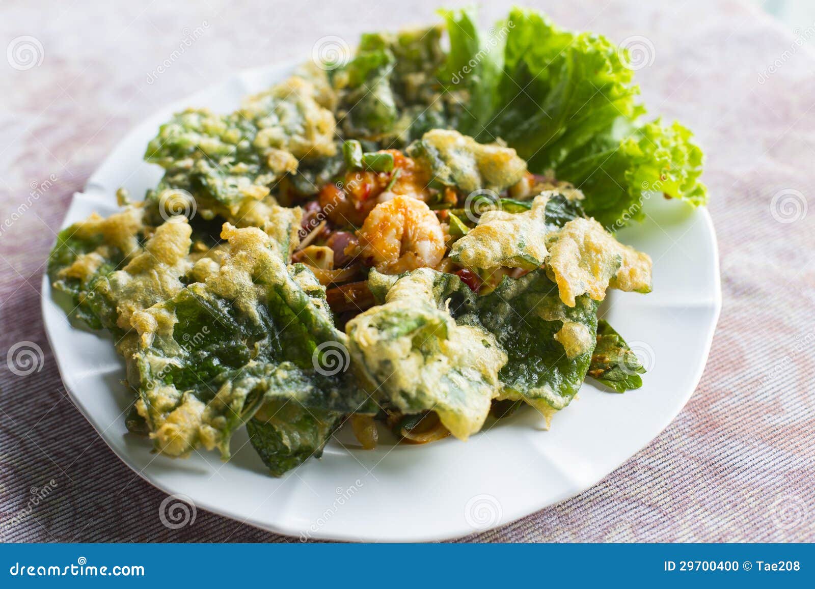 Deep Fried Ivy Gourd Salad with Seafood Stock Photo - Image of paste ...