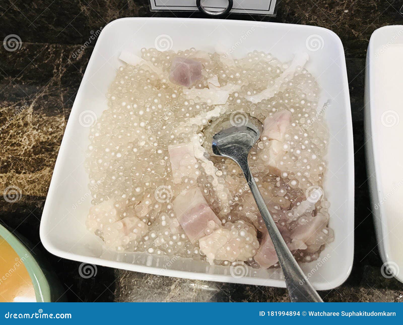 Tapioca Pearl Pudding with Taro and Young Coconut. Stock Photo - Image ...