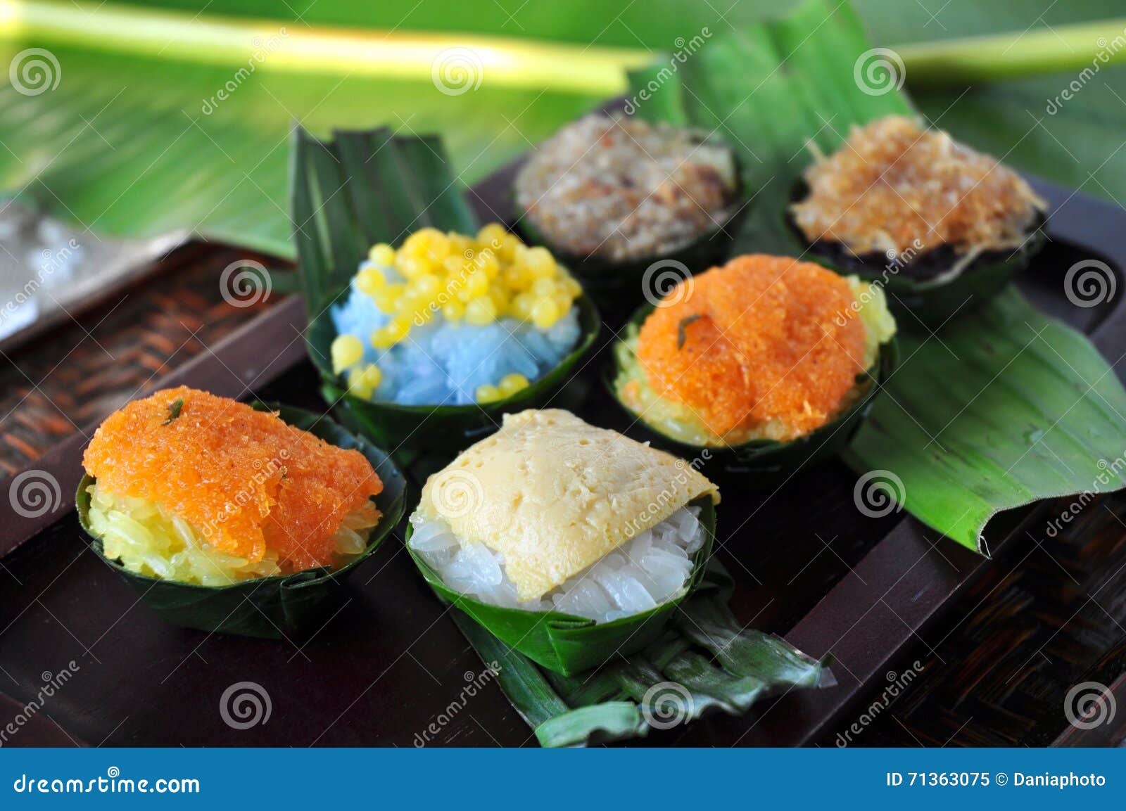 Thai Dessert Various Topping Sticky Rice Stock Image - Image of exotic ...