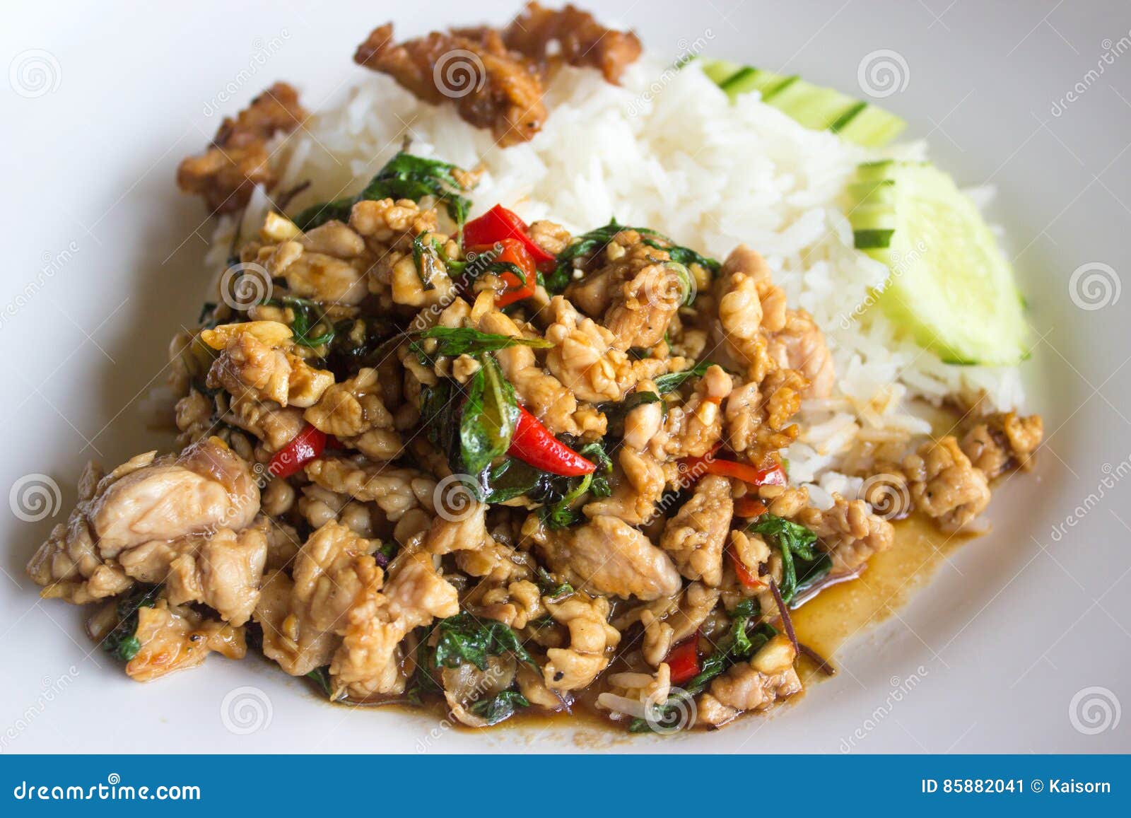 Thai Dish Close Up Rice Topped with Stir Fried Minced Pork Stock Image ...