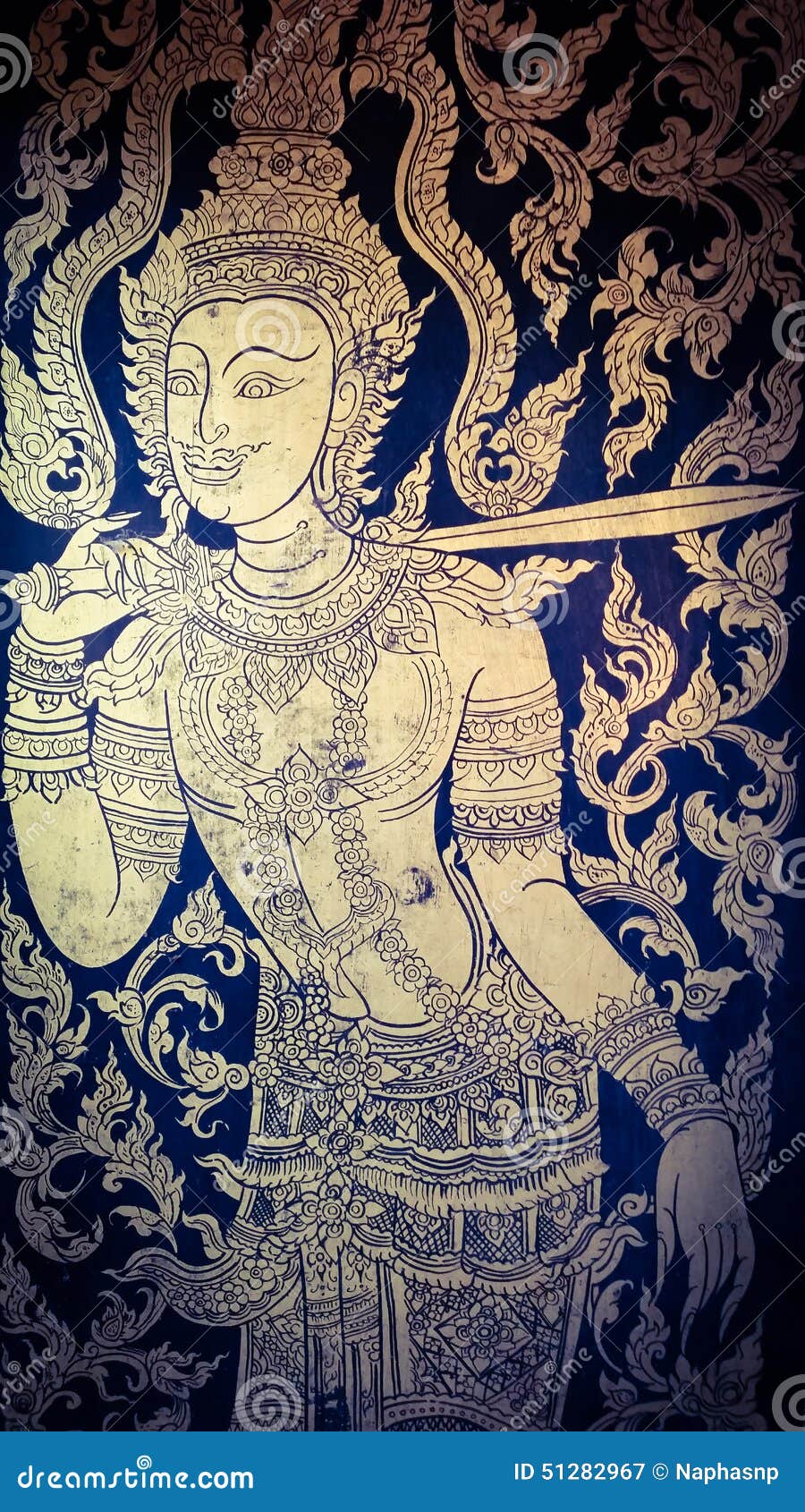 Thai Art Drawing Background Ramakien At Temple In Thailand.Wat Suthat ...
