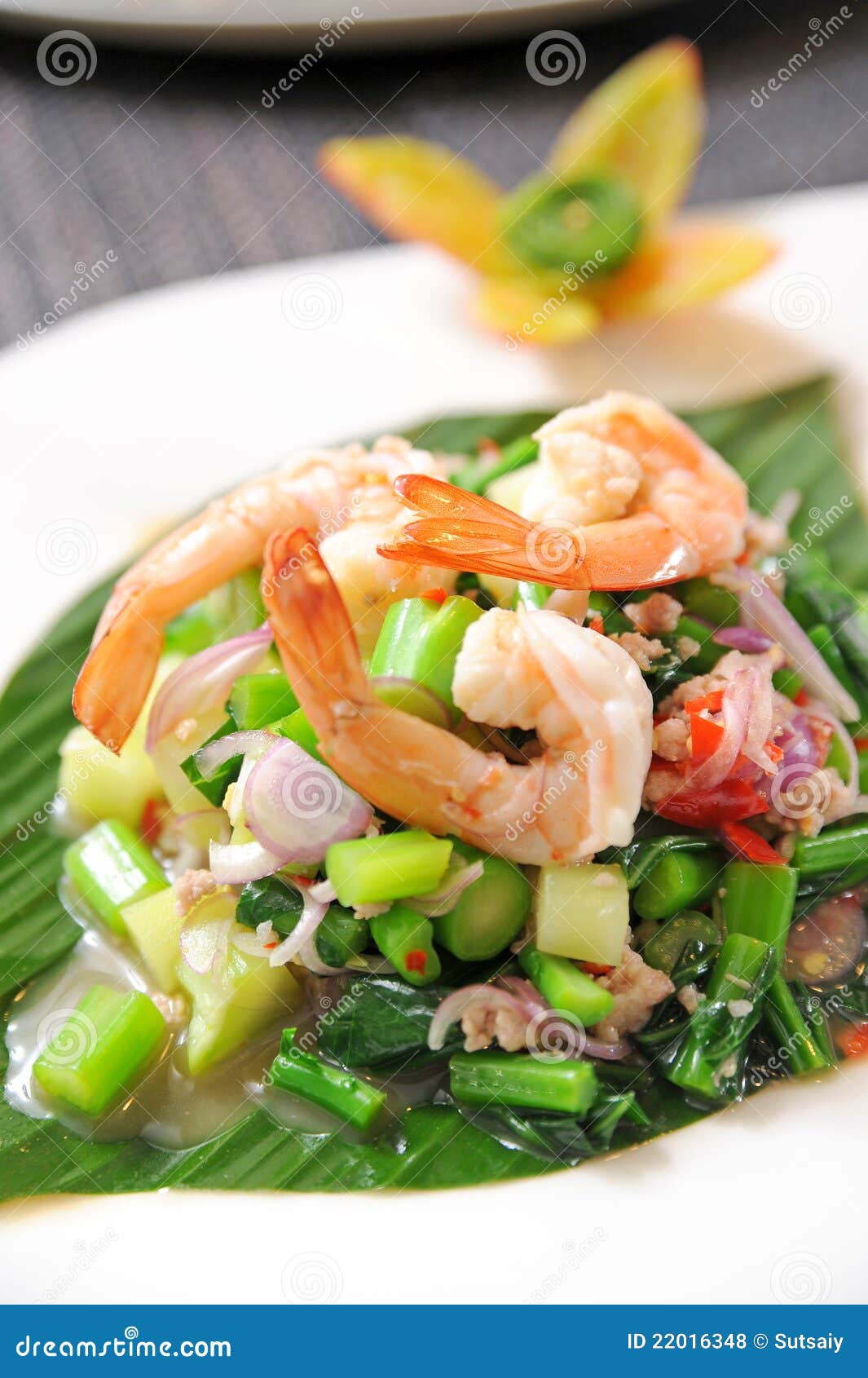 Thai Dressed Spicy Salad with Prawn Stock Photo - Image of meat ...