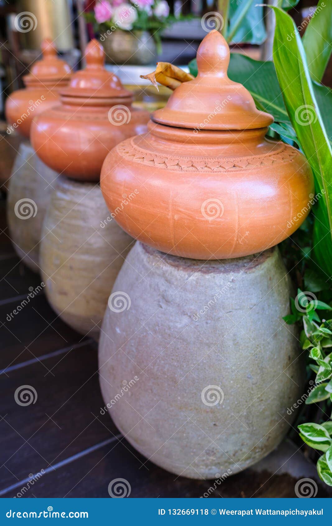 Thai Drinking Water Jar stock photo. Image of brown - 132669118