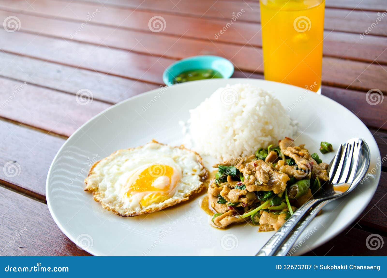 Thai Fast Food Fried Chicken Served On Rice Cooked In Chicken Broth ...