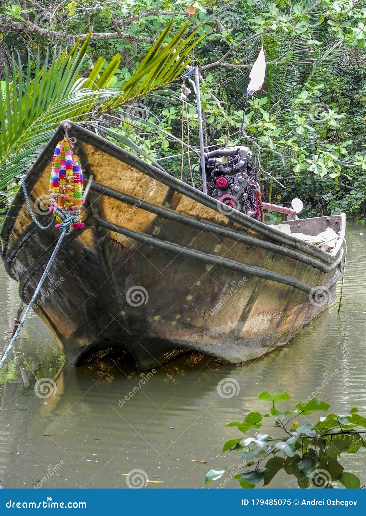 Boat And Jungle Hut On The Tatai River In Cambodia Royalty-Free Stock ...