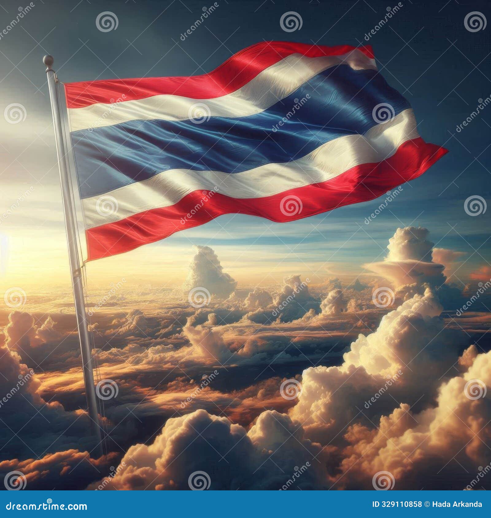 Thai Flag Flying in the Air, Highlighting the Red, White, and Blue ...
