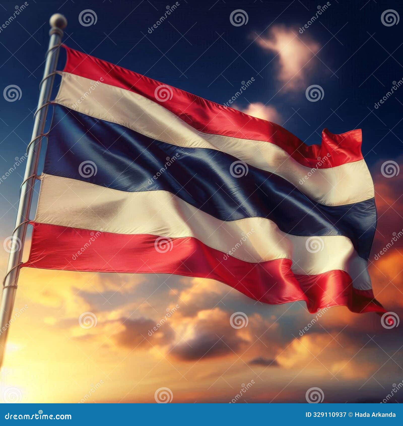 Thai Flag Flying in the Air, Highlighting the Red, White, and Blue ...